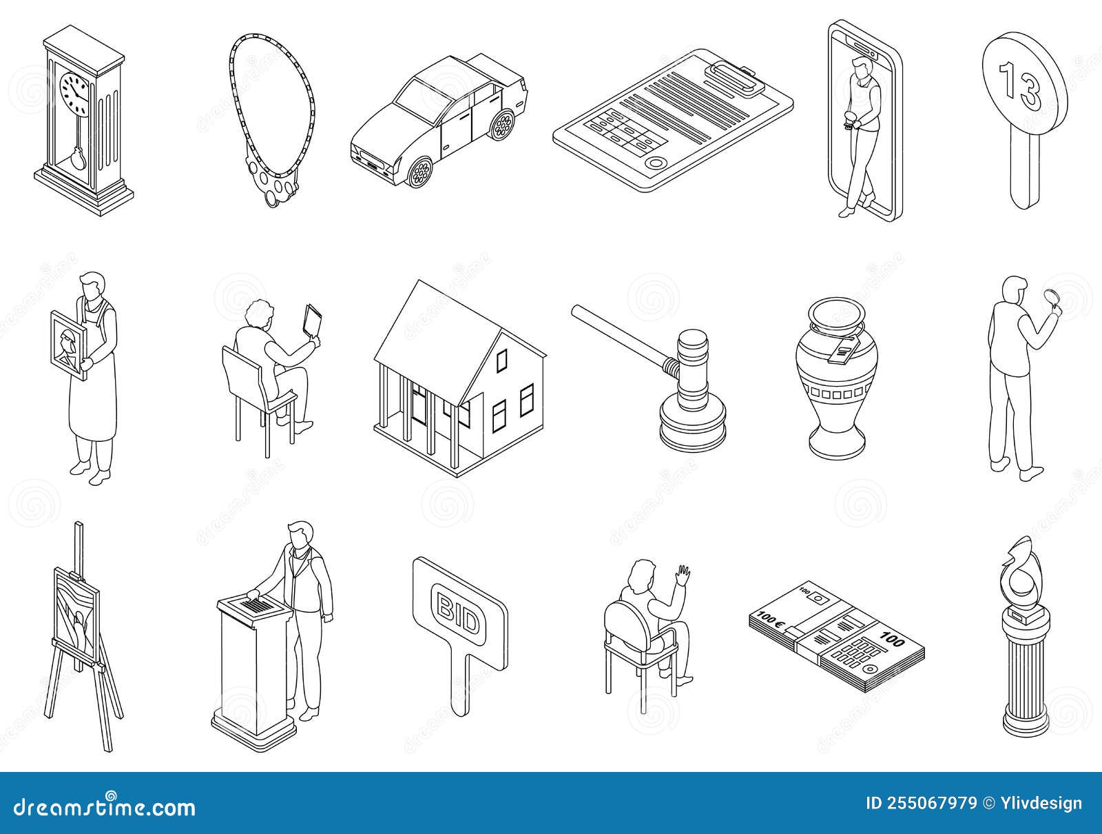Auction Icons Set Vector Outline Stock Vector - Illustration of charity ...