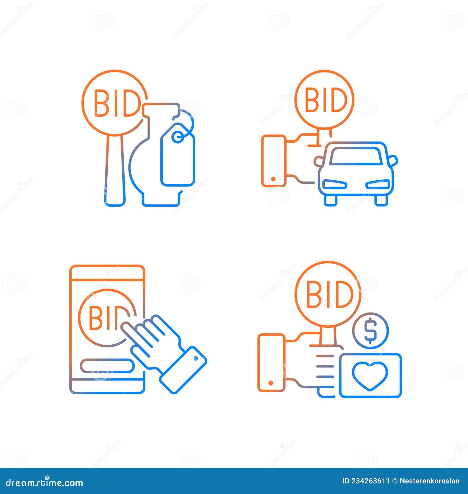 Auction Items Gradient Linear Vector Icons Set Stock Vector ... Auction Items Gradient Linear Vector Icons Set Stock Vector ...