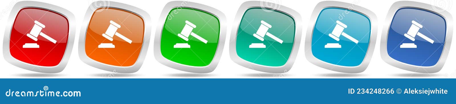 Auction Vector Icon Set, Modern Design, Silver Metallic Glossy Colorful ...