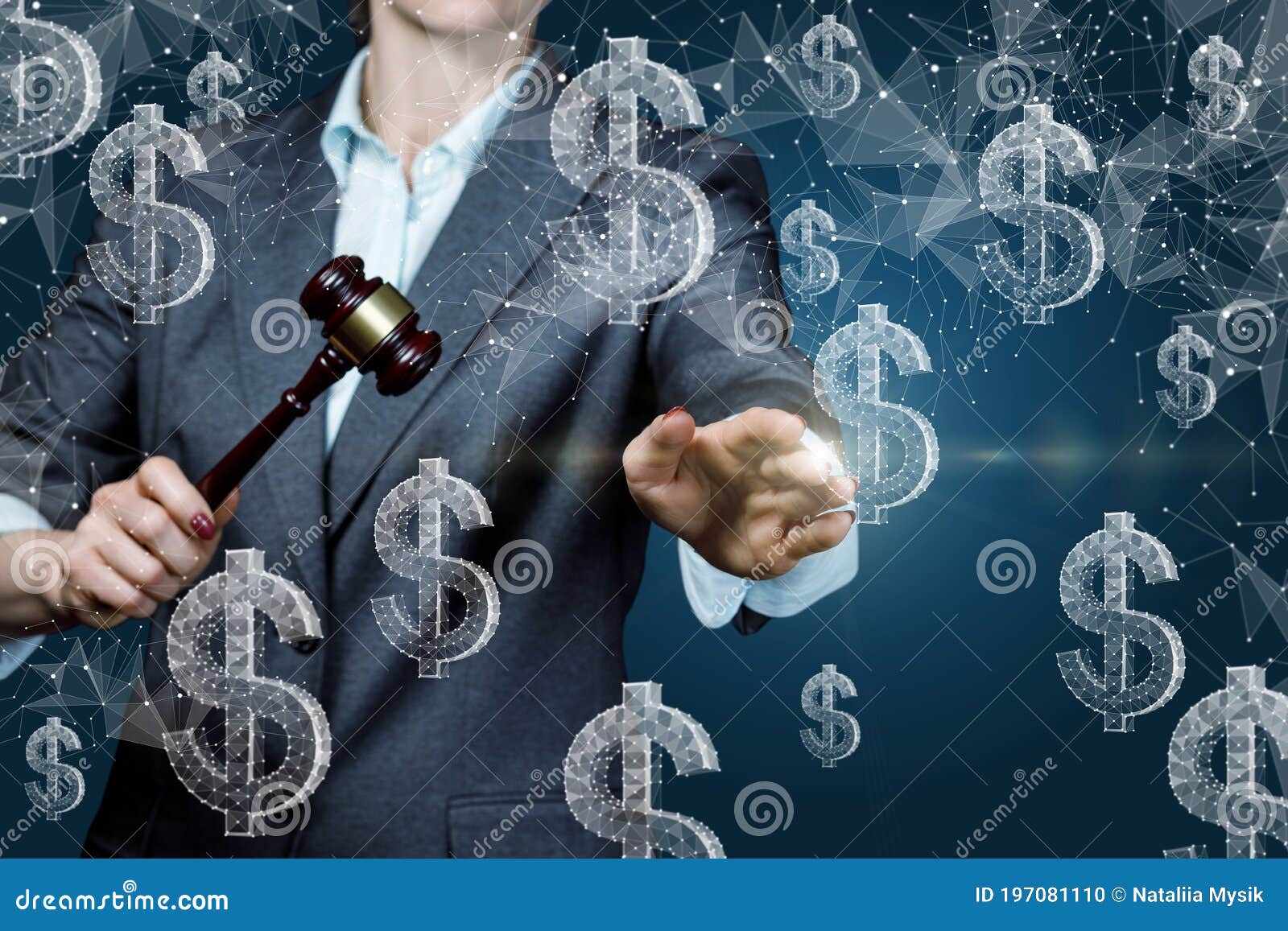 Auctioneer Accepts Bids Online on a Blue Background Stock Photo - Image ...