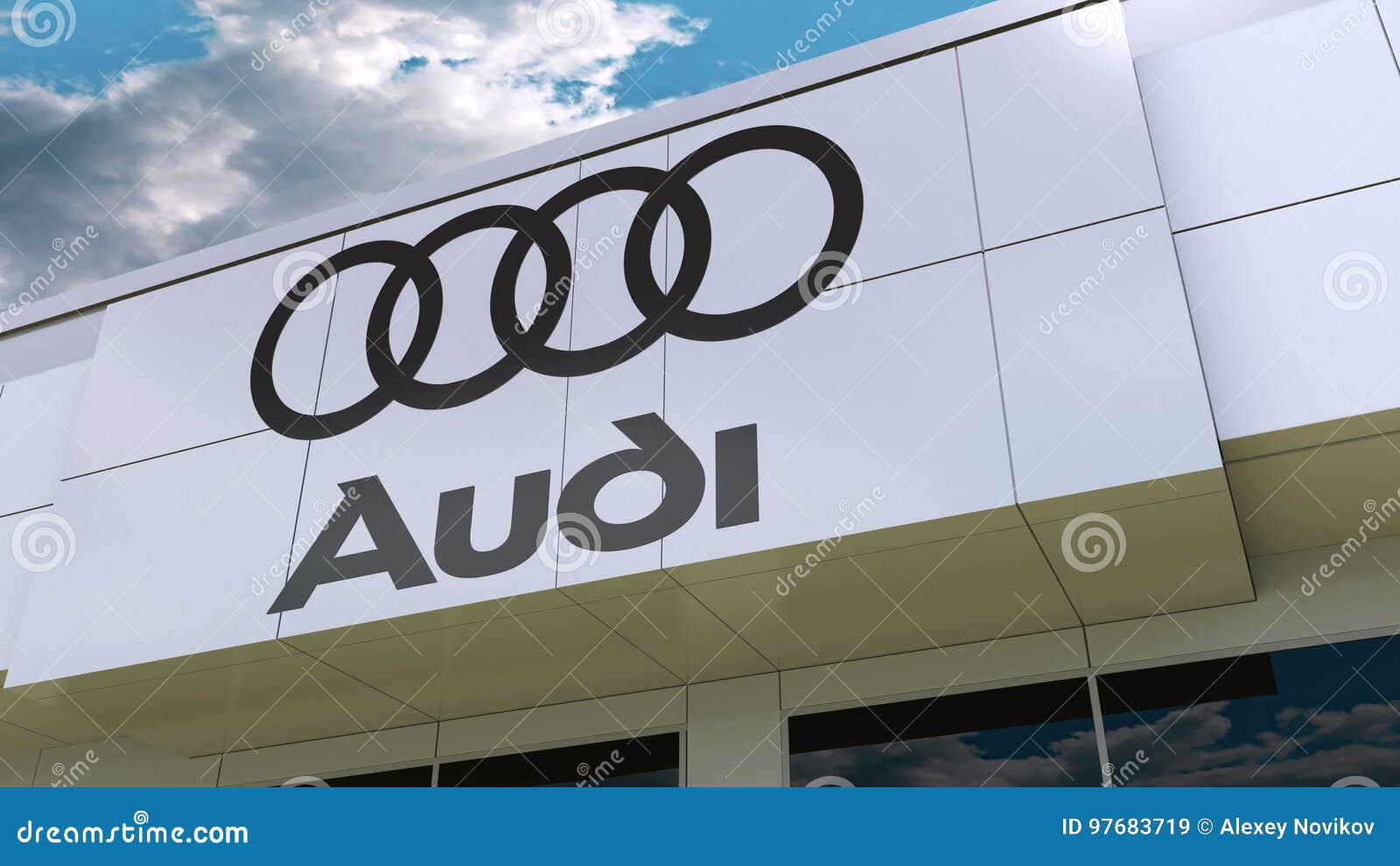 Audi Logo on the Modern Building Facade. Editorial 3D Rendering ...