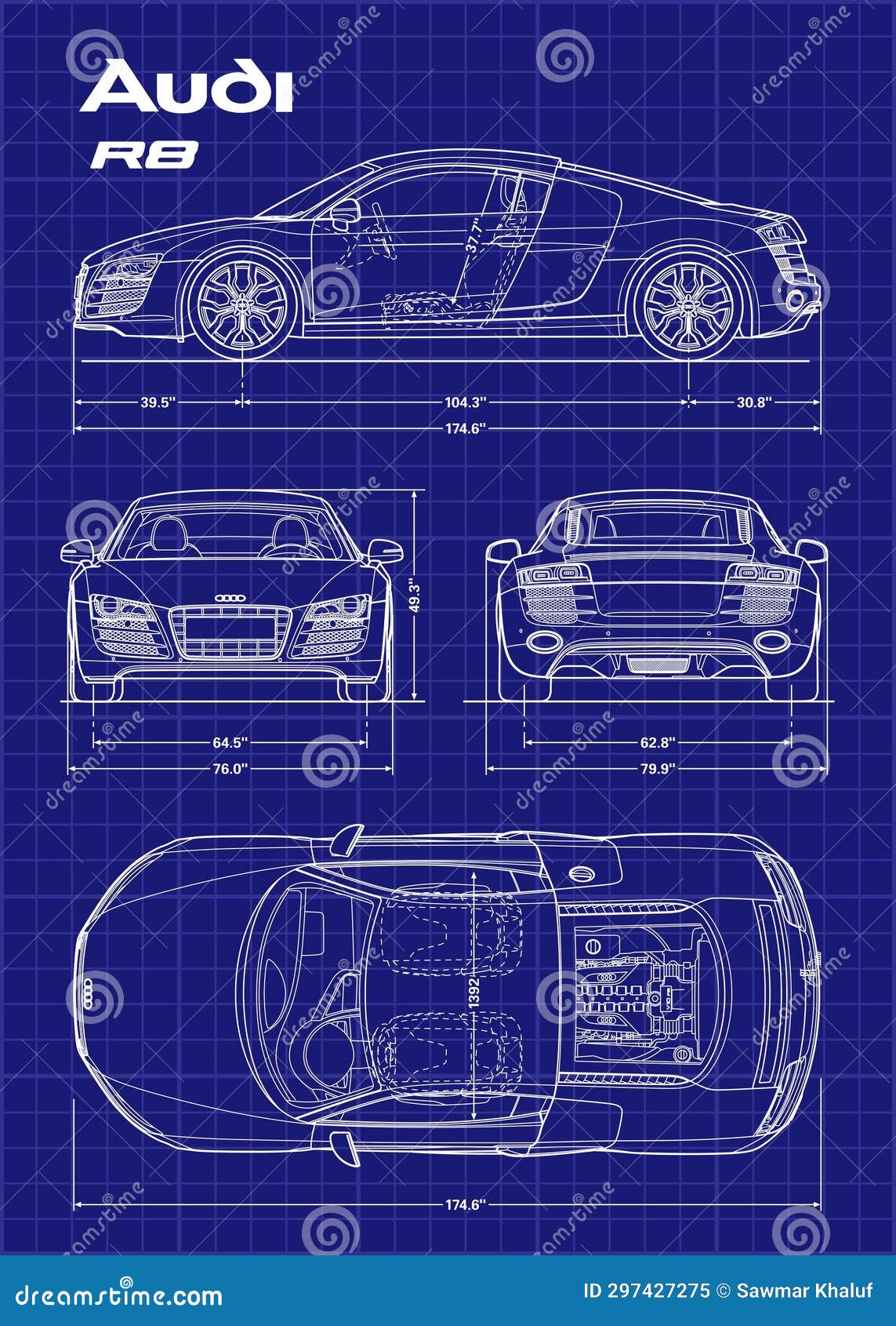 Audi R8 car blueprint stock illustration. Illustration of presentation ...