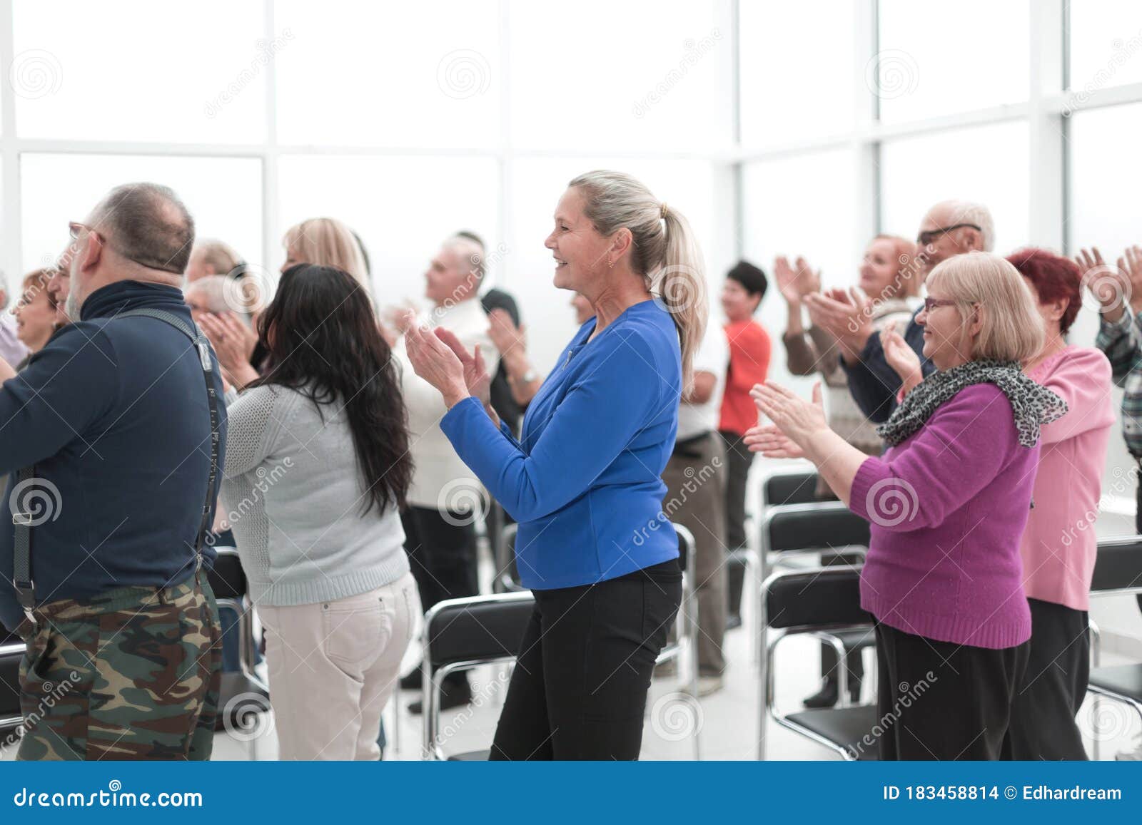 Audience Applaud with Raised Hands in the Meeting Stock Photo - Image ...