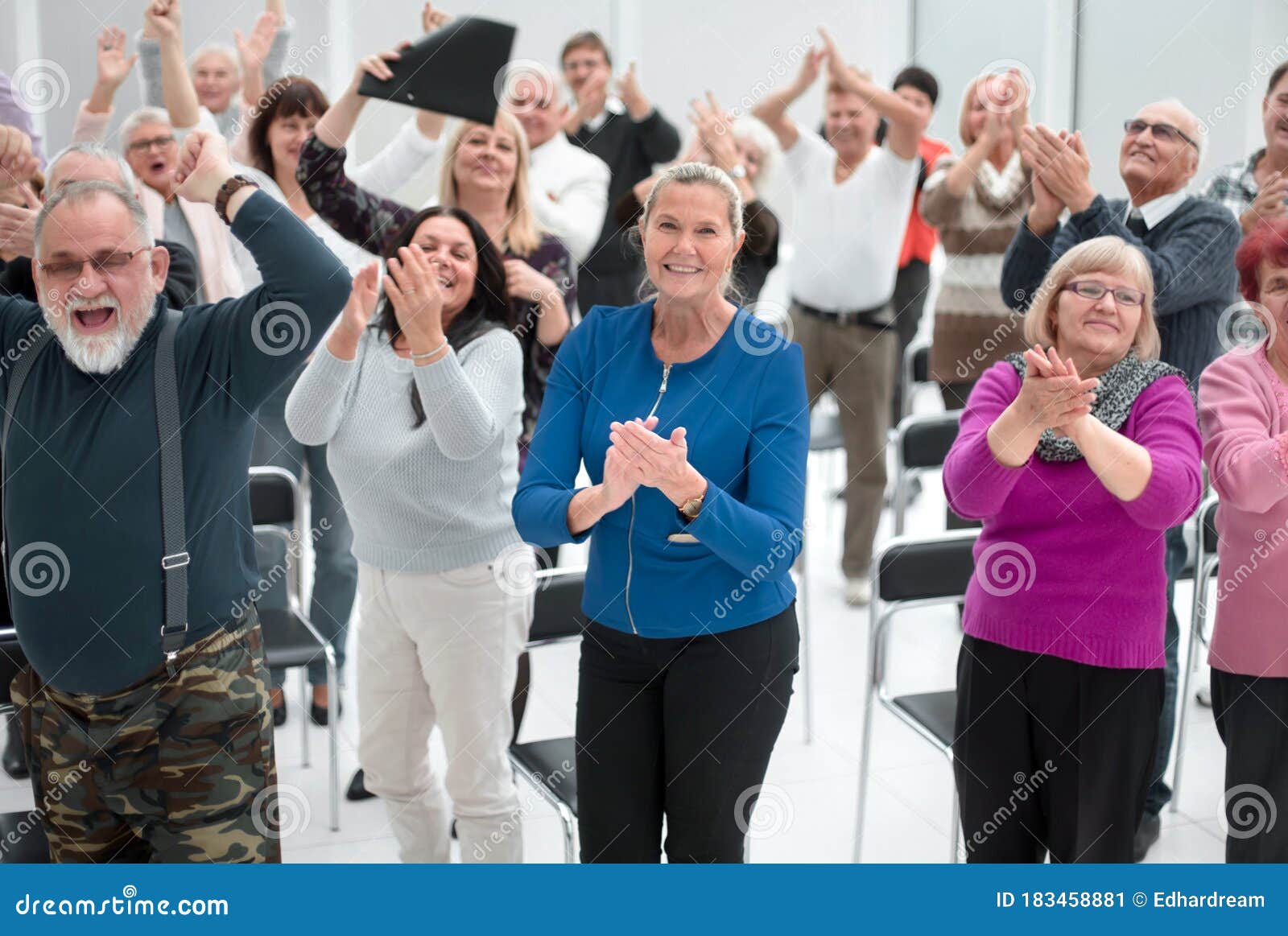 Audience Applaud with Raised Hands in the Meeting Stock Image - Image ...