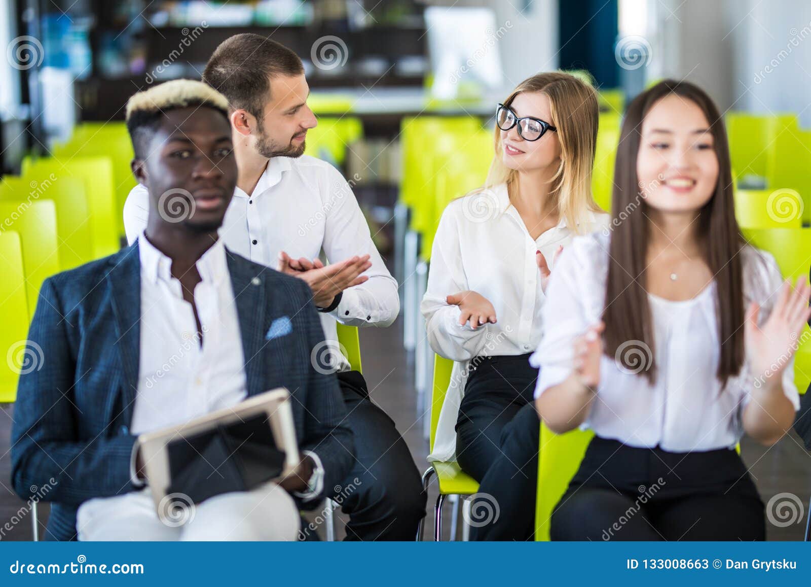 Audience Applauding Speaker At Business Conference Business People Clapping Stock Image Image