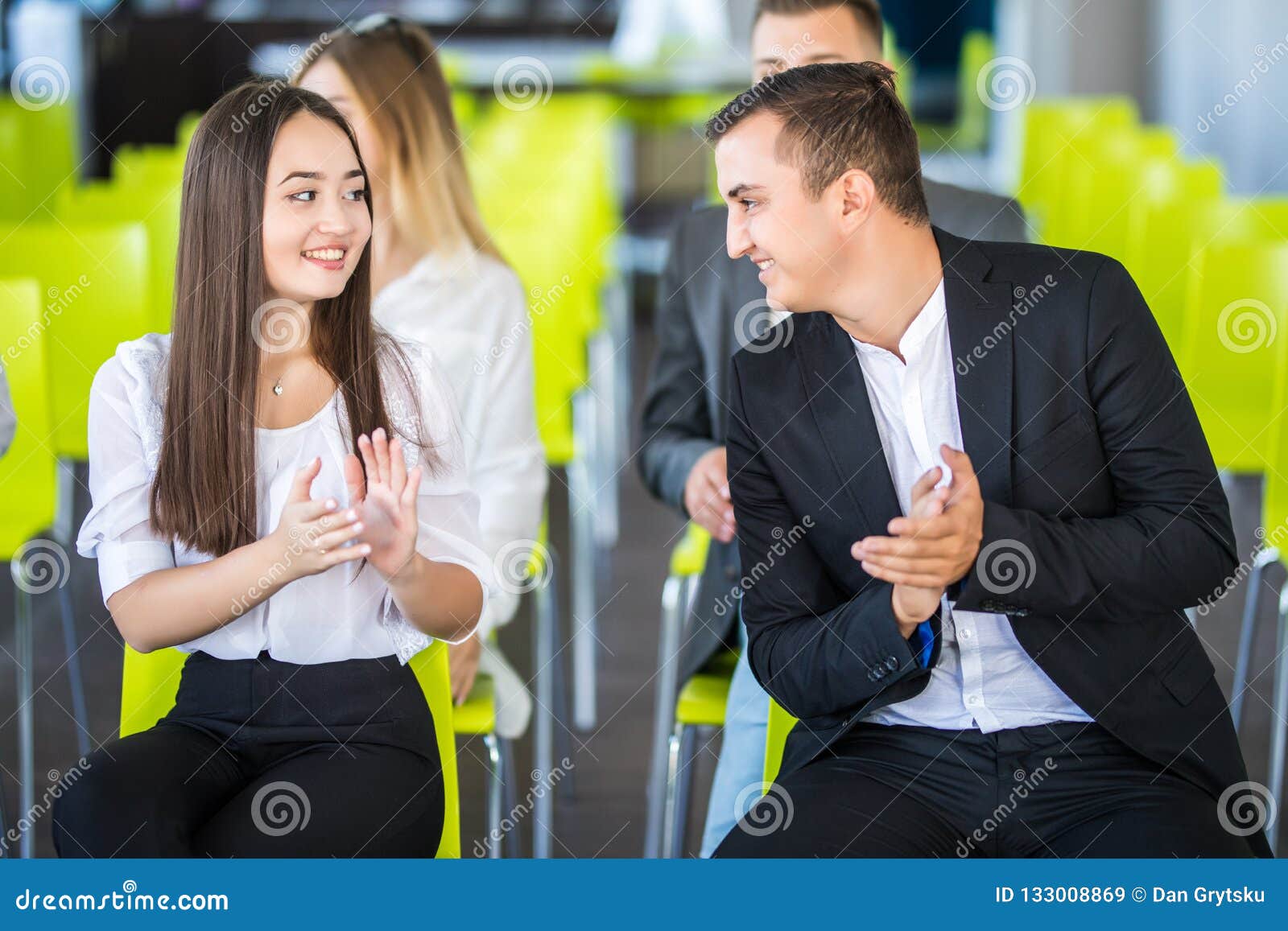 Audience Applauding Speaker at Business Conference. Business People ...
