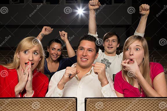 Audience in Cinema Cheering Stock Image - Image of cheerful, emotional ...