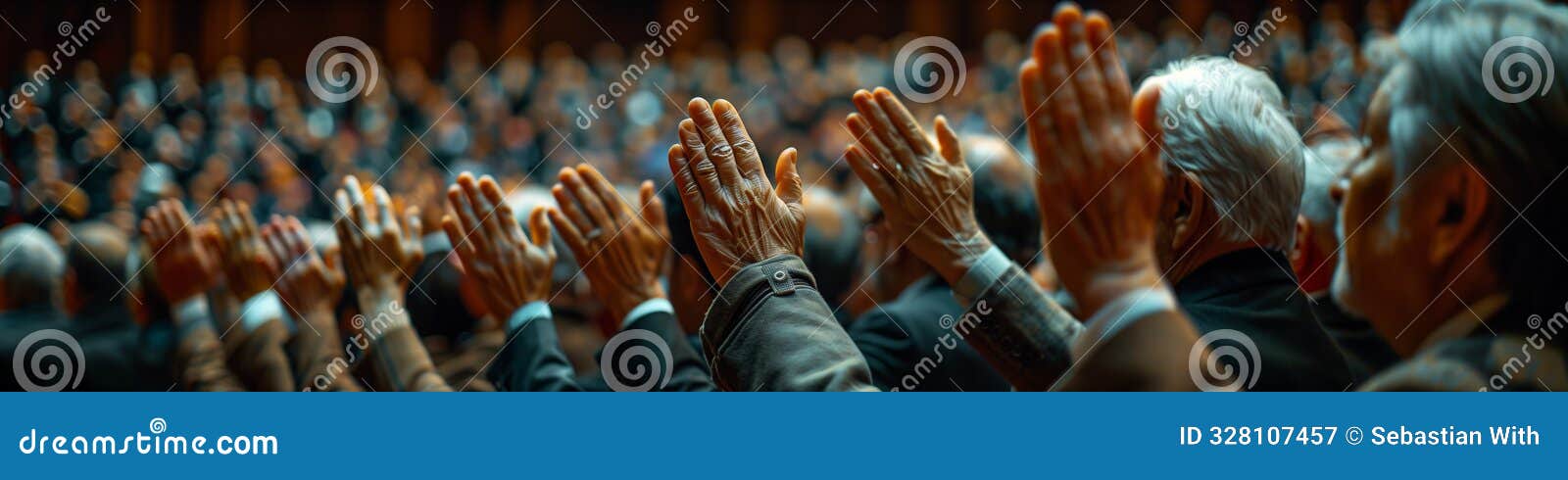 Audience Clapping Hands Inside a Formal Auditorium Viewed from Behind ...