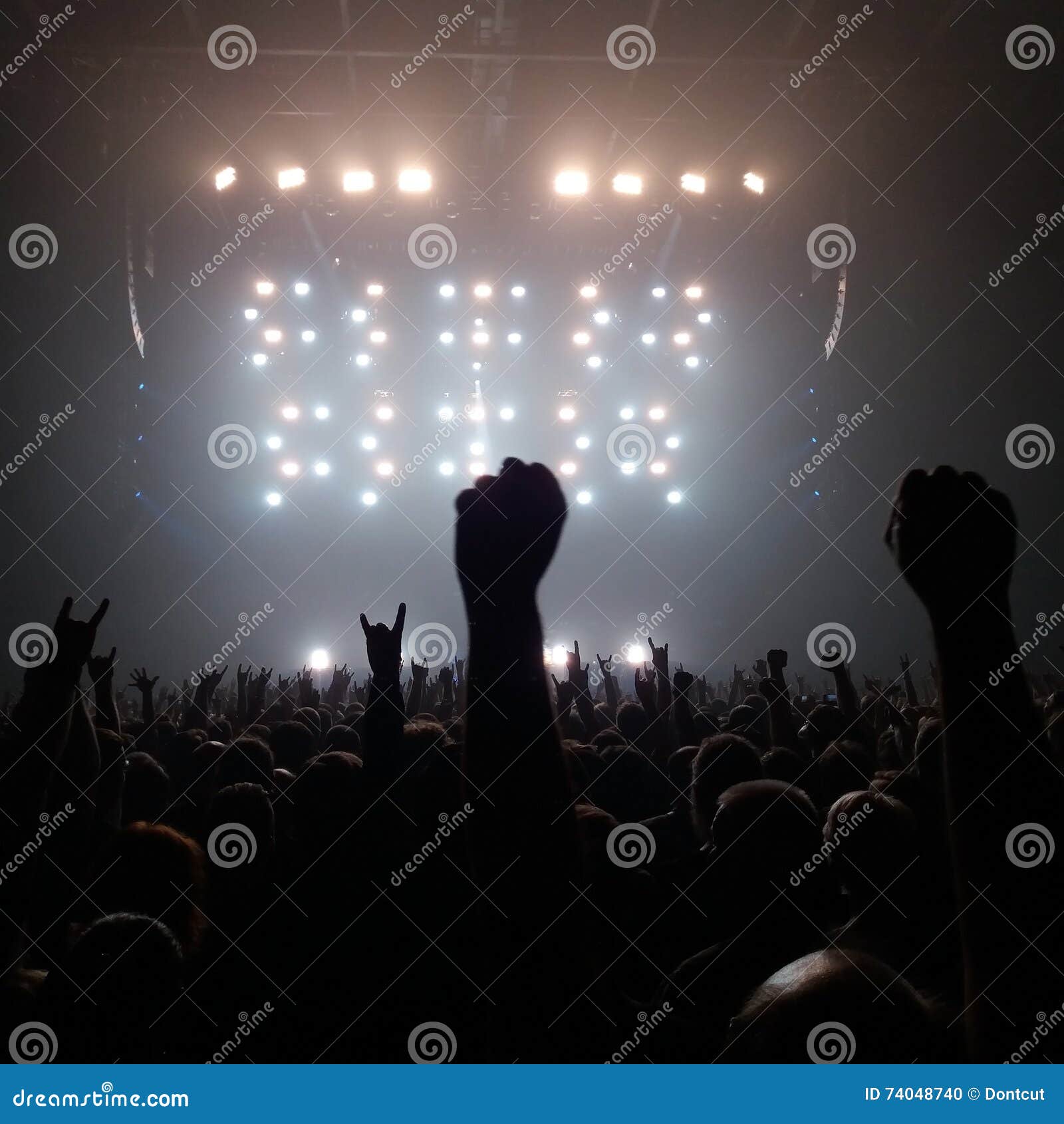 Audience with Hands Raised at a Rock Concert Stock Photo - Image of ...