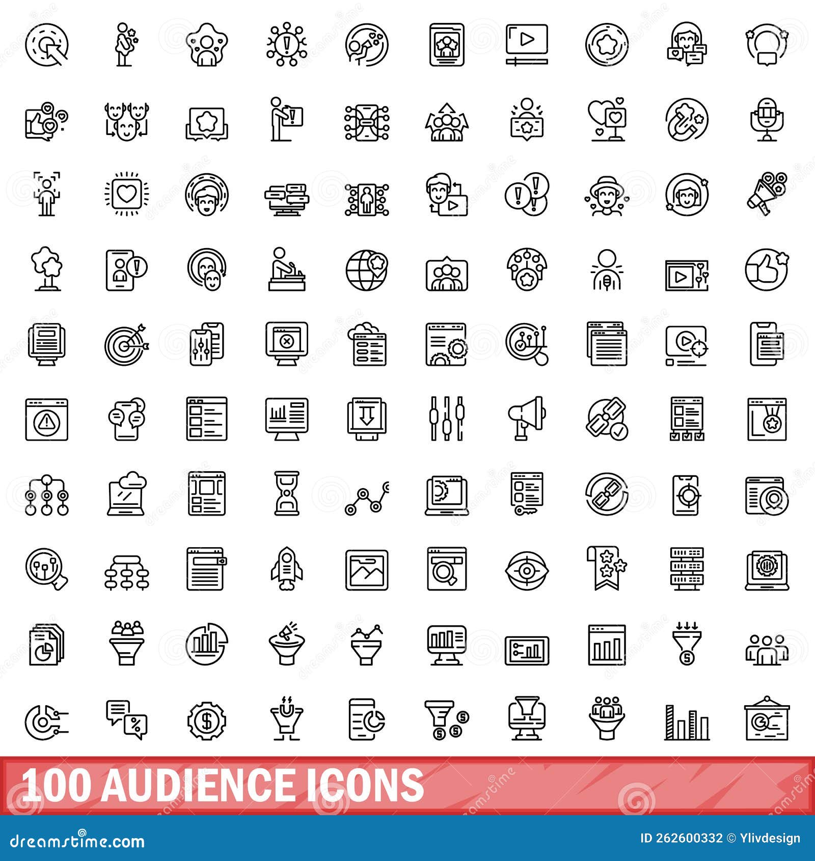 100 Audience Icons Set, Outline Style Stock Vector - Illustration of ...