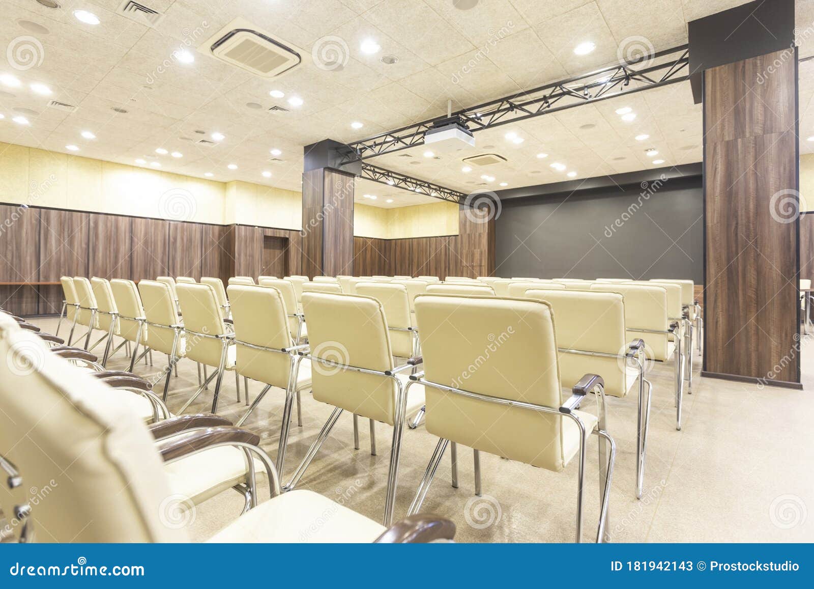 Audience for Presentations. Large Hall with Wooden Walls Stock Image ...