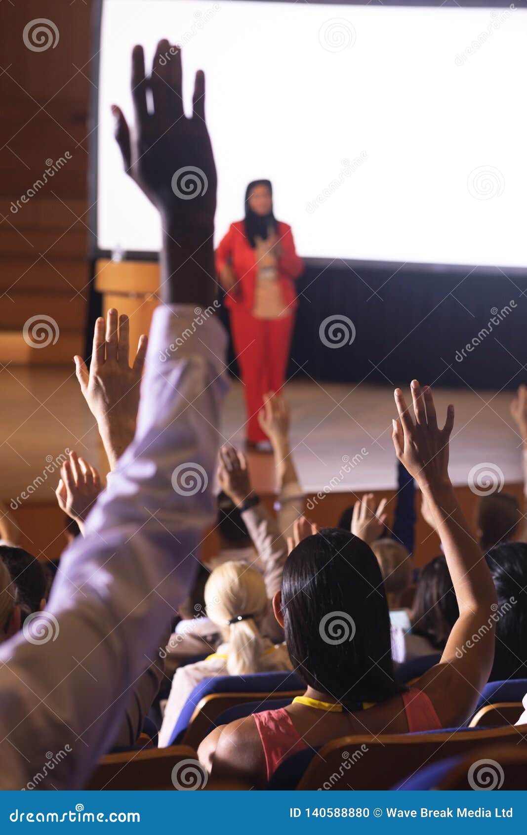Audience Raising Hand for Asking Question in the Auditorium Stock Photo ...