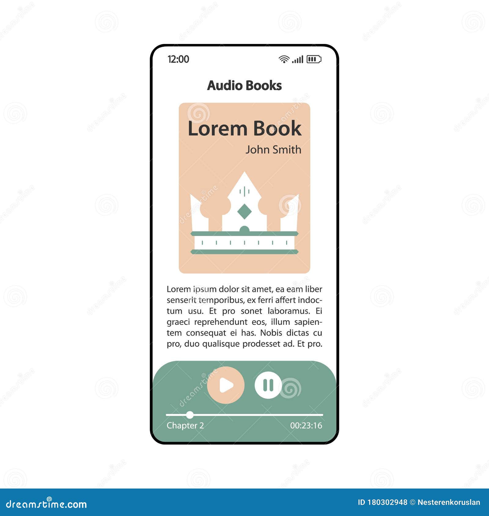 Audio Books App Smartphone Interface Vector Template. Mobile ...