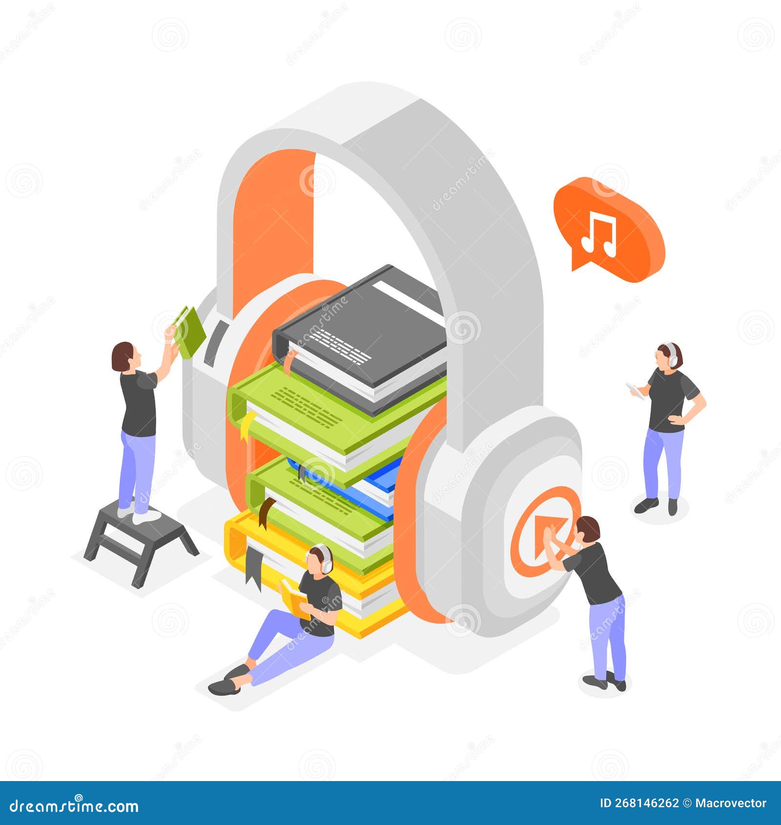Audio Books Headphones Composition Stock Illustration - Illustration of ...