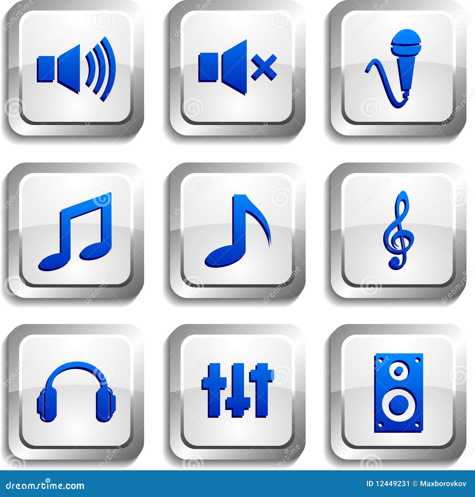 Audio buttons. stock vector. Illustration of metallic - 12449231