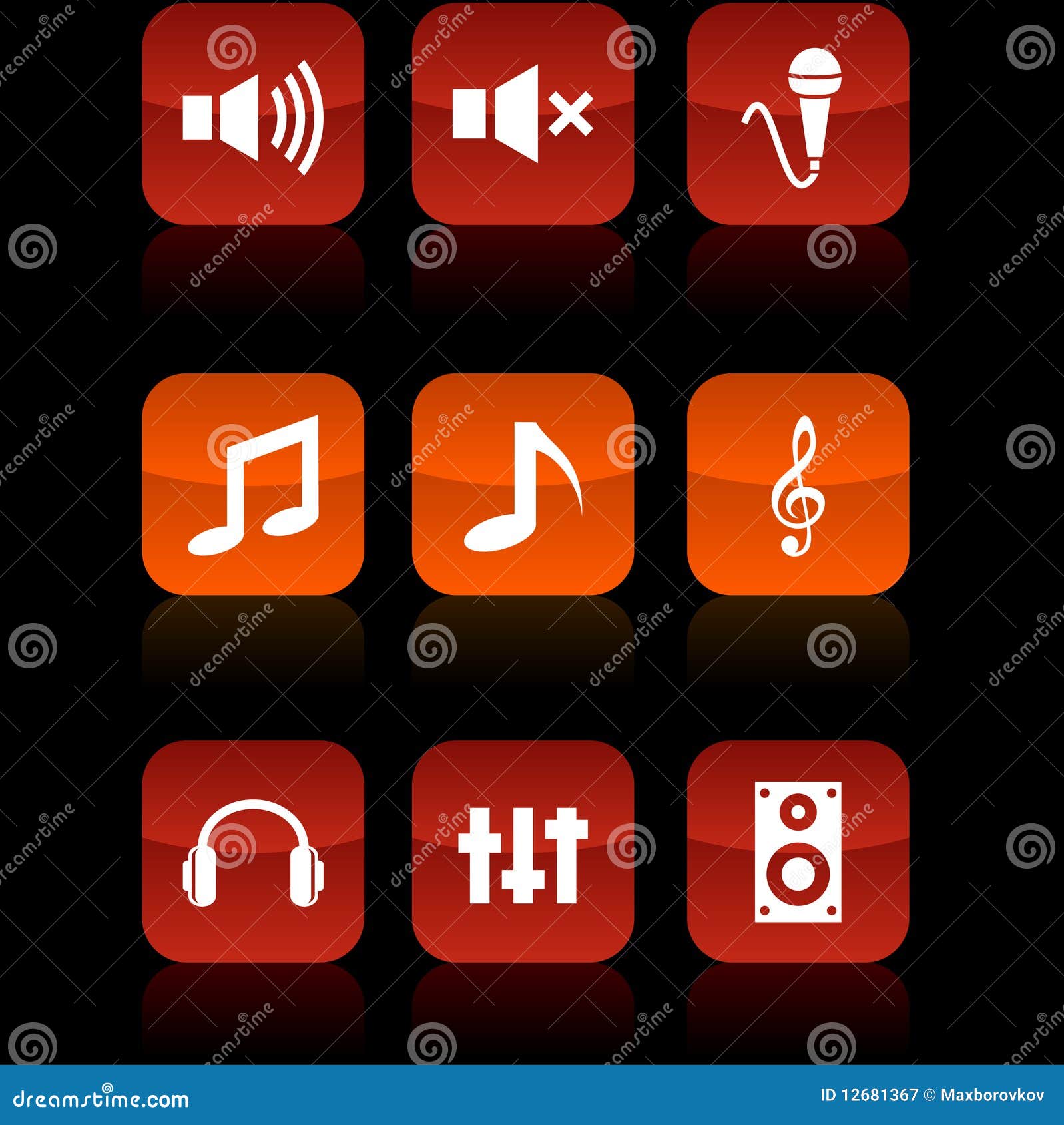 Audio buttons. stock vector. Illustration of square, sound - 12681367
