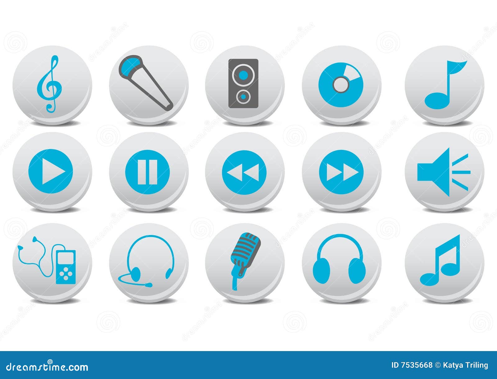 Audio Buttons Icon Set. Include Creative Elements Play, Pause, On Off ...