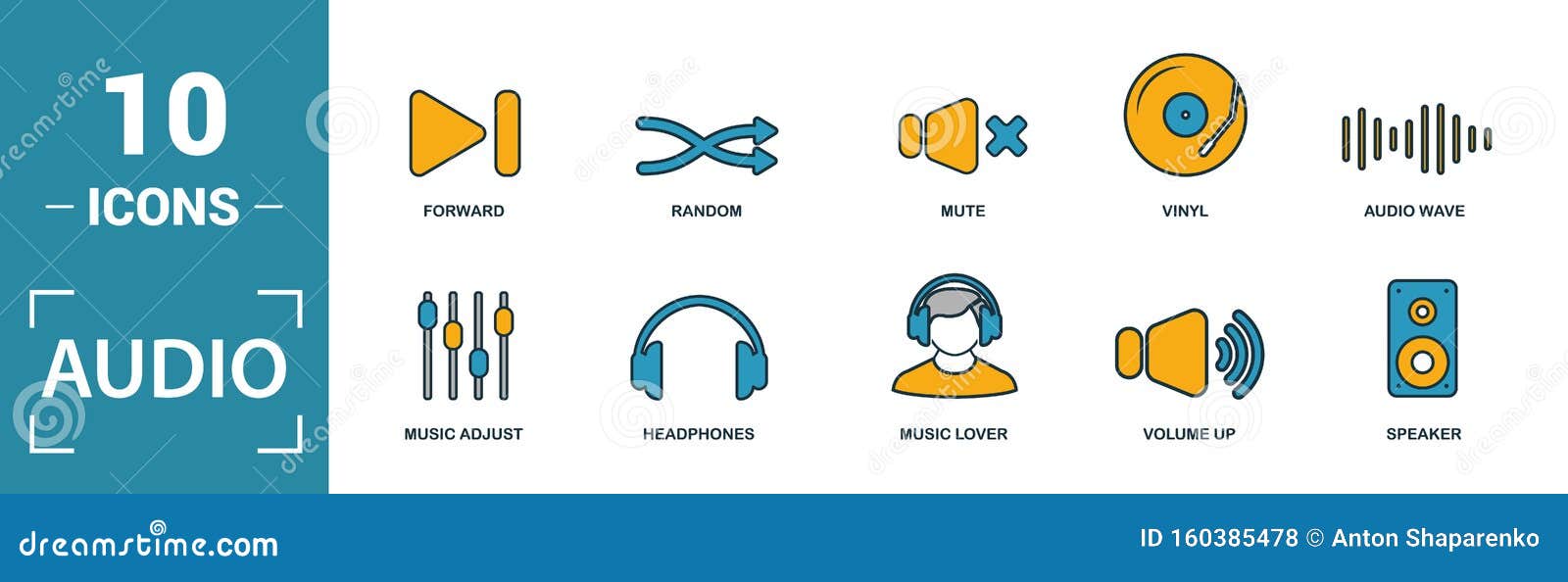 Audio Buttons Icon Set. Include Creative Elements Play, Pause, on Off ...