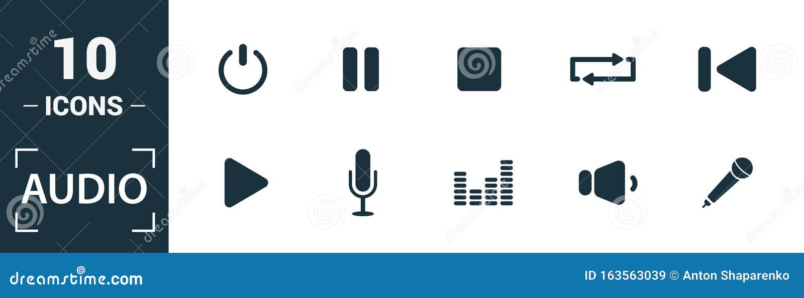 Audio Buttons Icon Set. Include Creative Elements Play, Pause, on Off ...