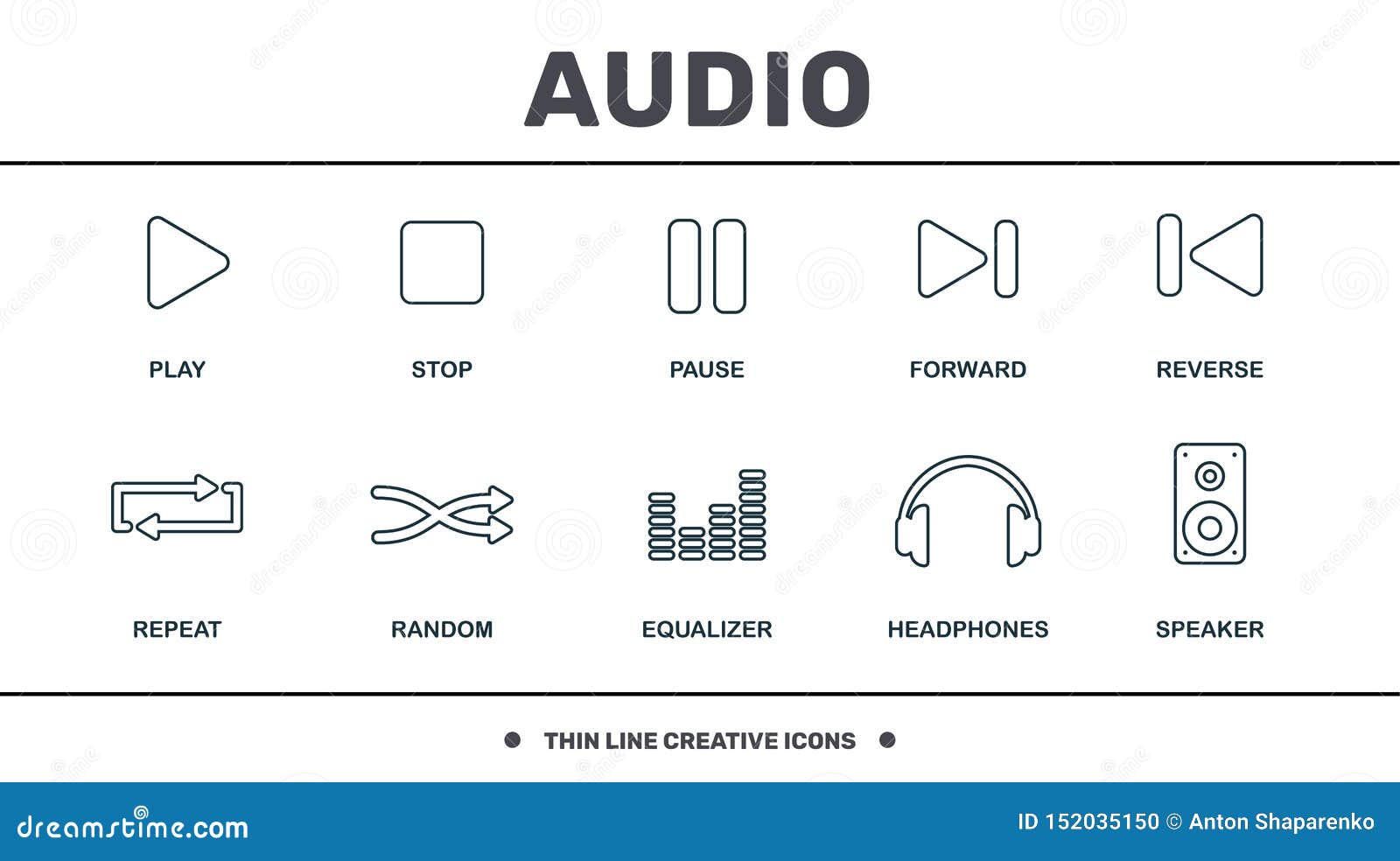 Audio Buttons Icons Set Collection. Includes Creative Elements Such As ...