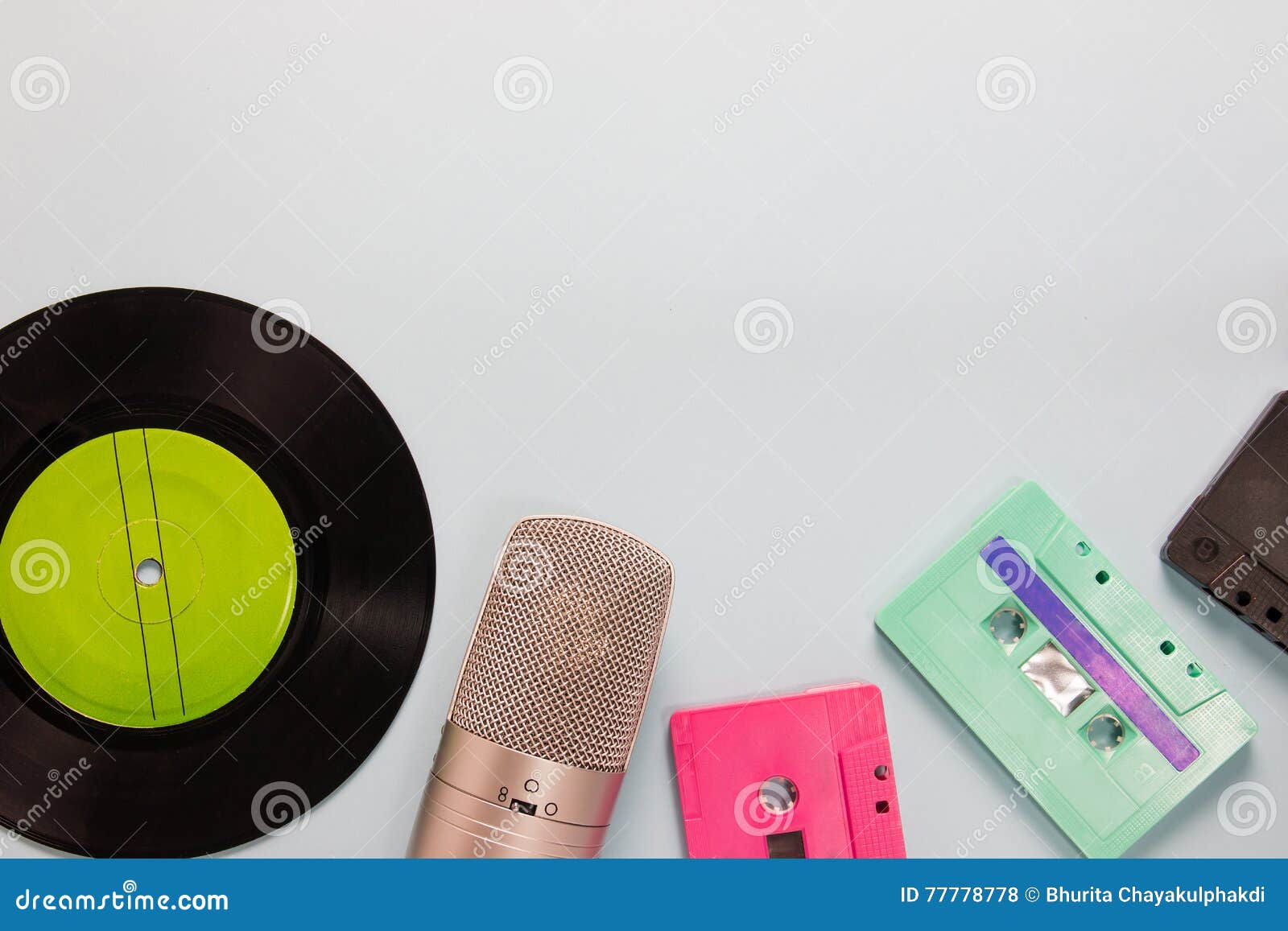 Audio Cassettes, Microphone and Tape Recorder Stock Photo - Image of ...