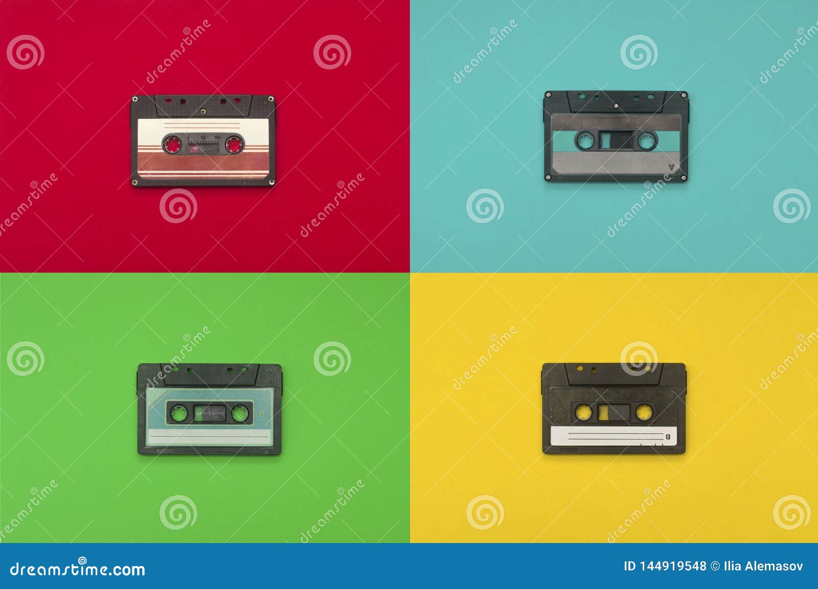 Audio Cassettes Tape on Multiple Colors Background Stock Photo - Image ...
