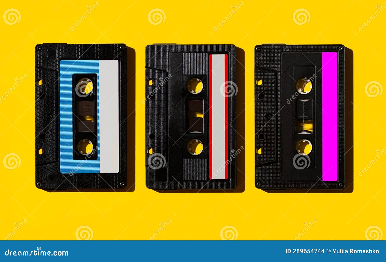 Audio Cassettes on a Yellow Background. View from Above Stock Photo ...