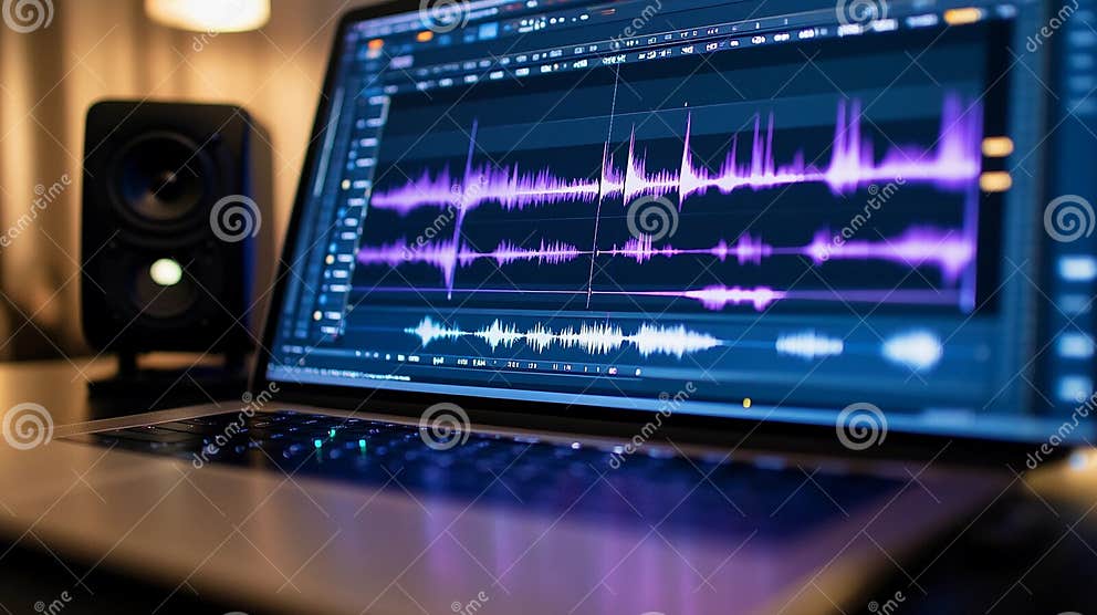 Audio Editing Software Displays Sound Waves in a Music Production Setup ...