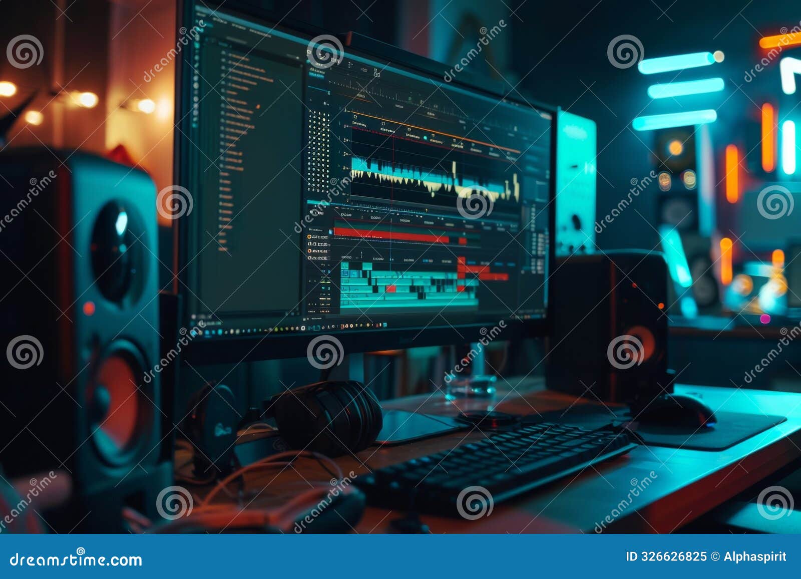 Audio Engineer Editing Soundtrack on Computer in Recording Studio at ...