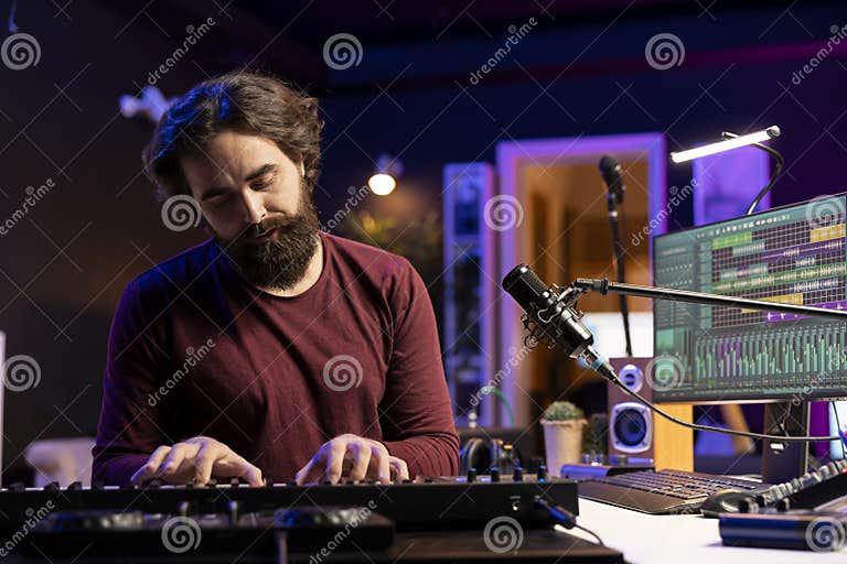 Audio Engineer Playing Electronic Keyboard and Recording Tunes Stock ... Audio Engineer Playing Electronic Keyboard and Recording Tunes Stock ...