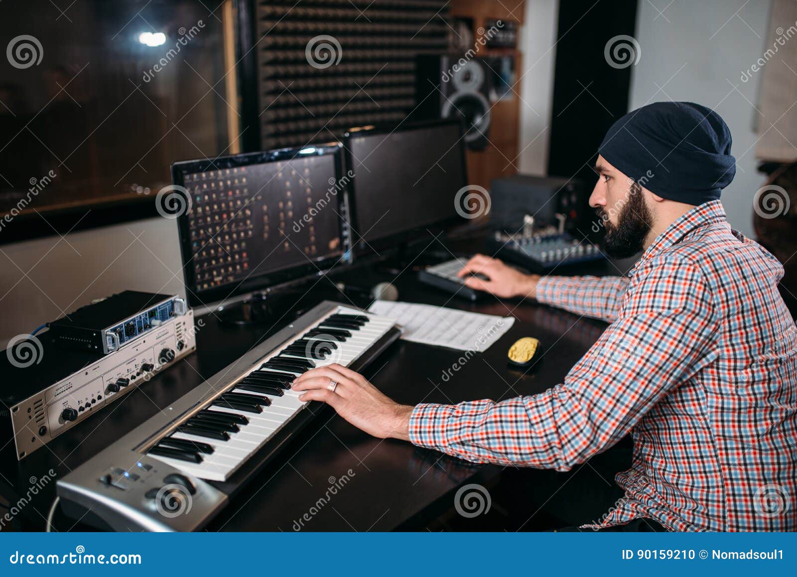 Audio Engineer Work with Musical Keyboard Stock Photo - Image of mixer ...