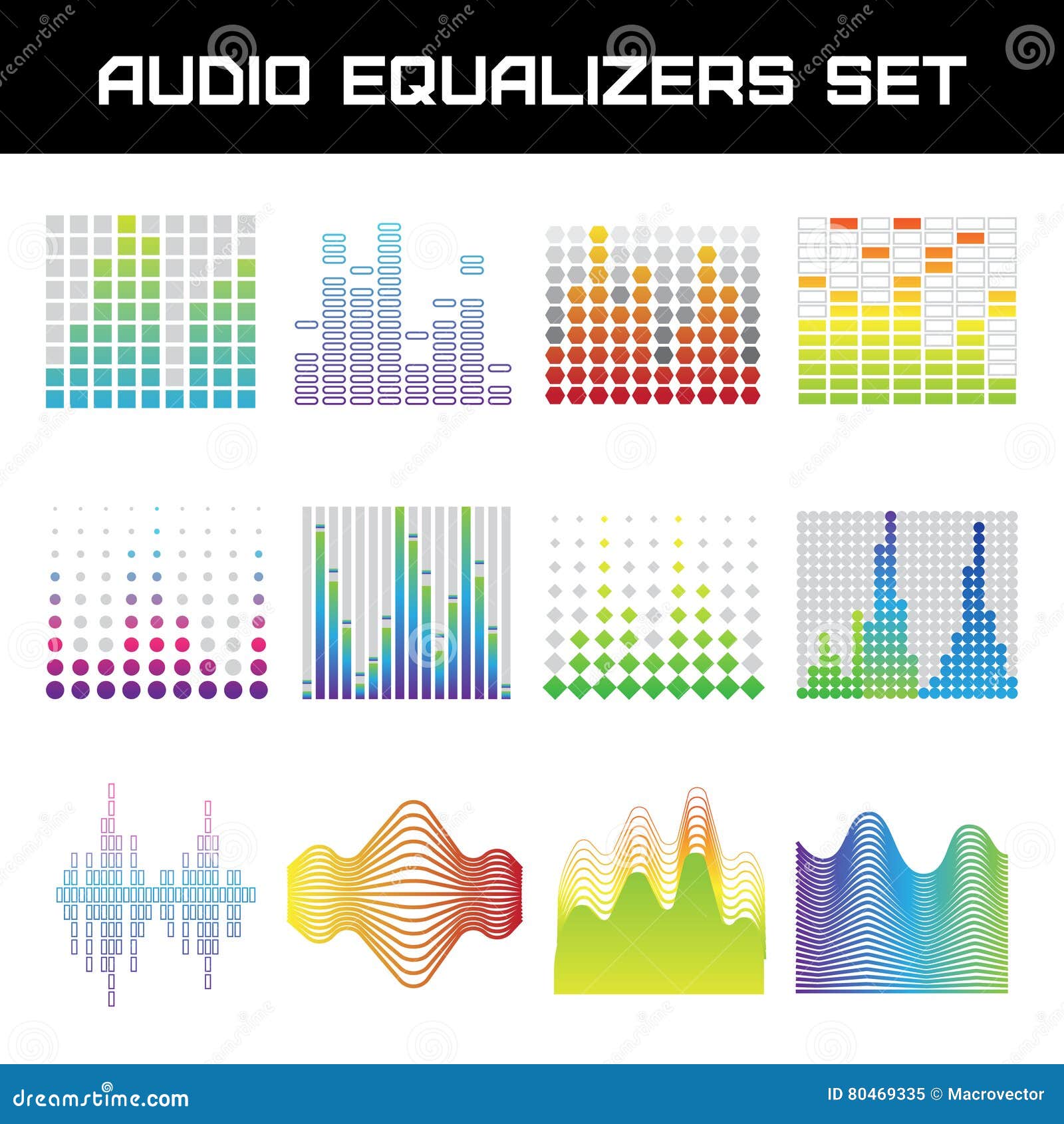 Audio Equalizer Bars Moving. Music Control Levels. Musical Notes ...