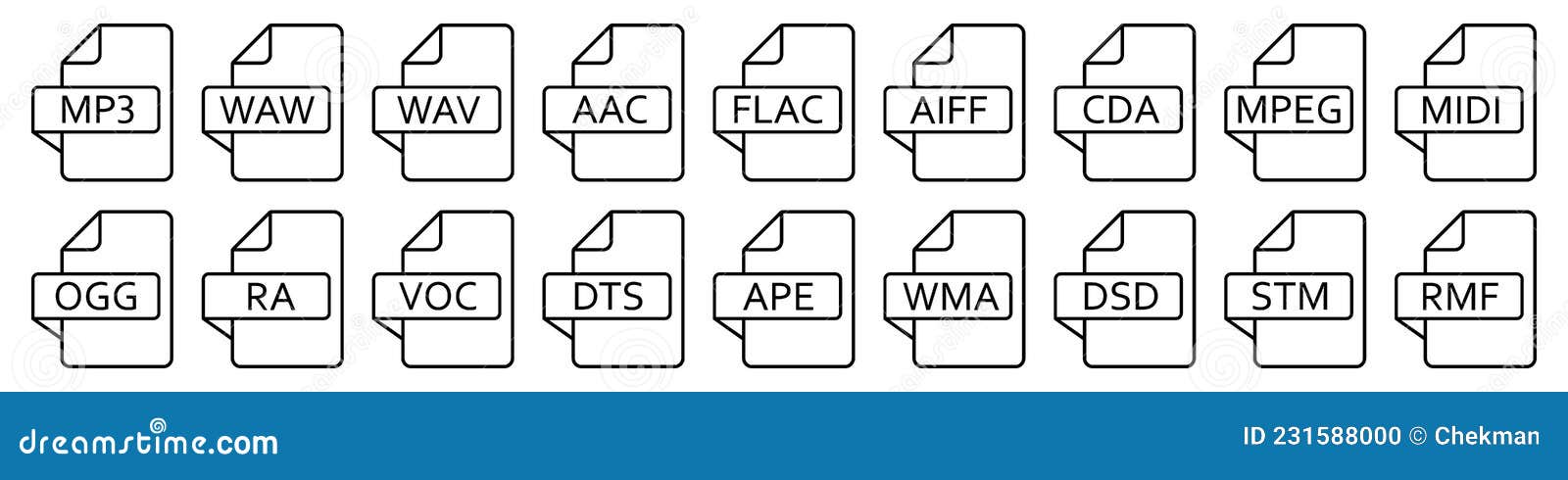 Audio File Formats. Vector Linear Icons. Audio File Icons Stock Vector ...