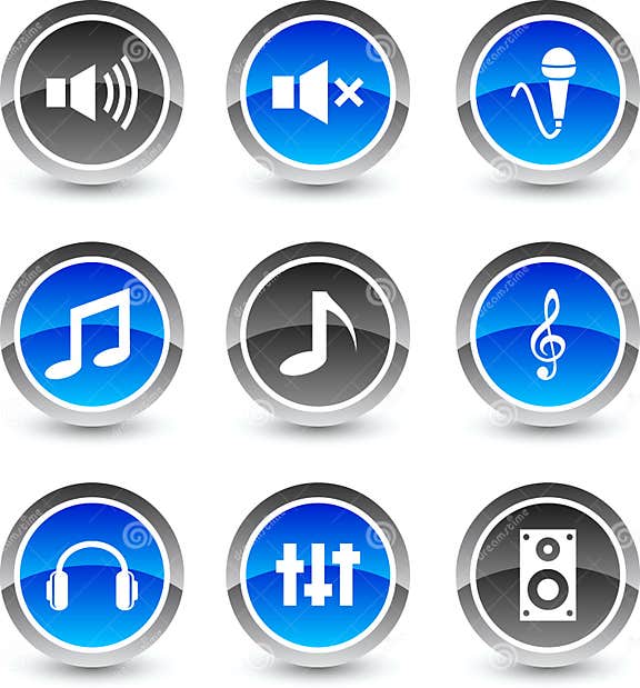 Audio icons. stock vector. Illustration of glossy, sign - 11900855