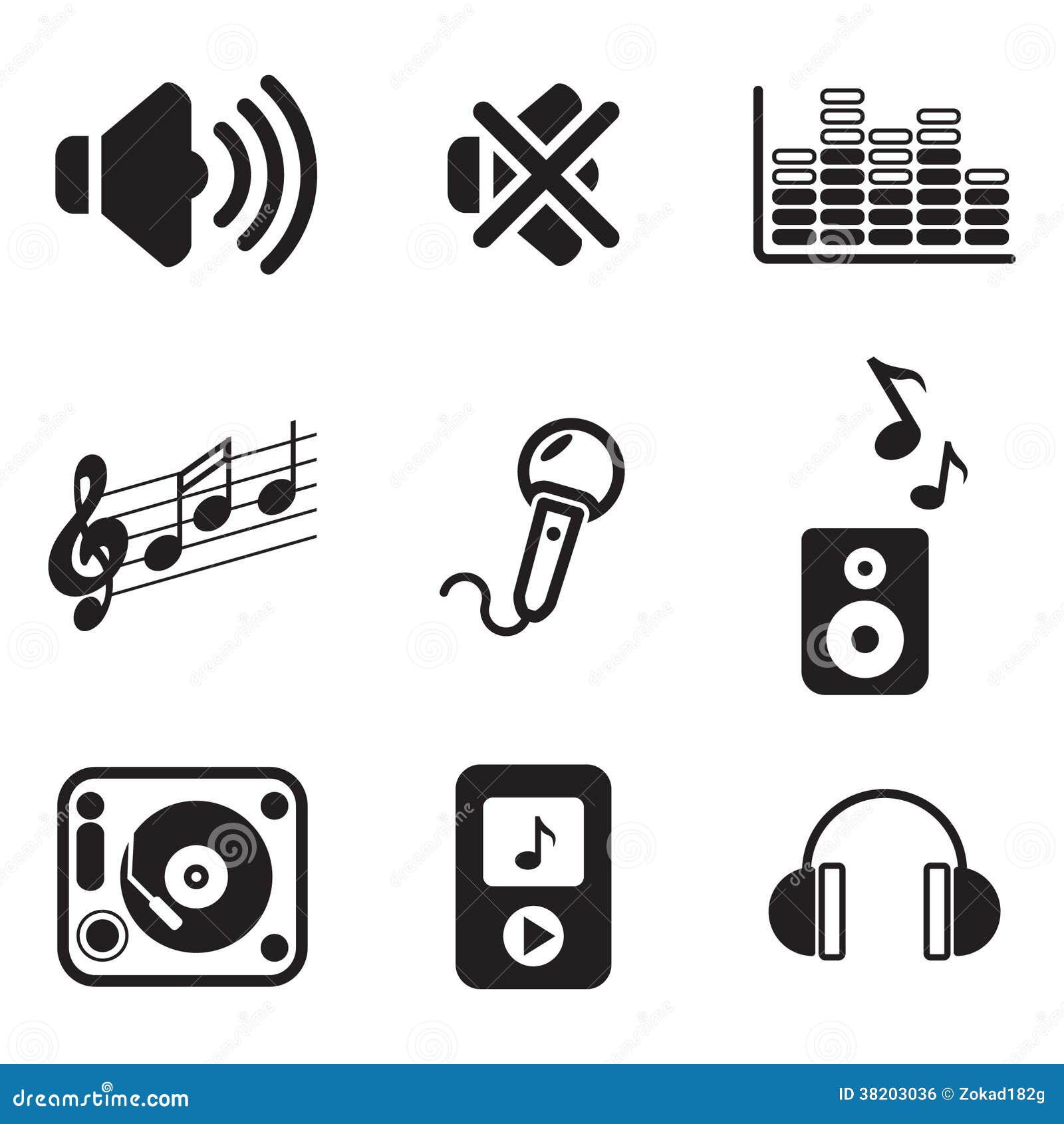 Audio Icons stock vector. Illustration of note, loud - 38203036