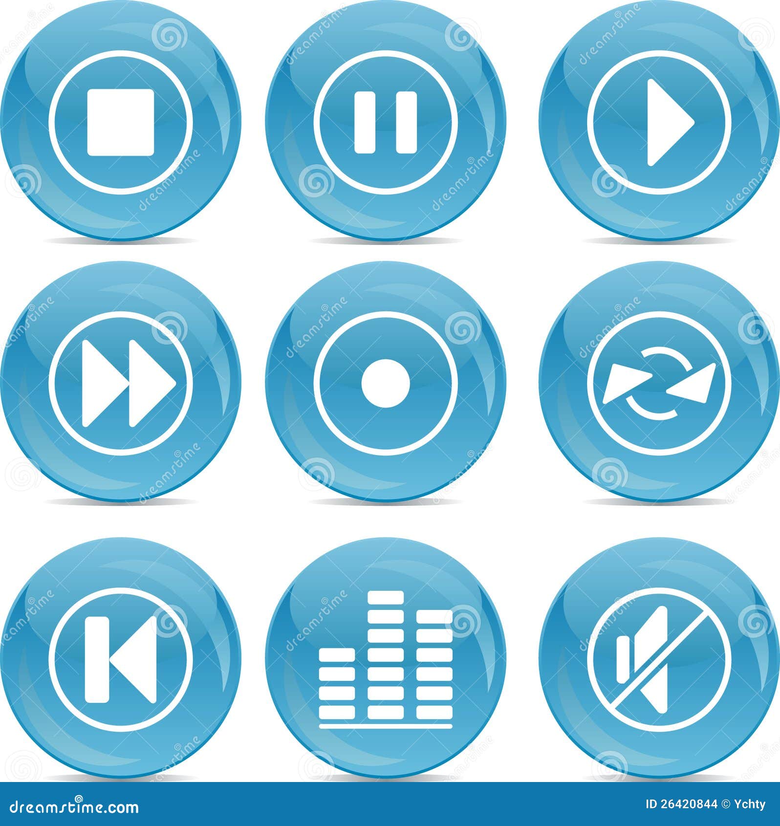 Audio Icons on Blue Shiny Balls Stock Vector - Illustration of record ...