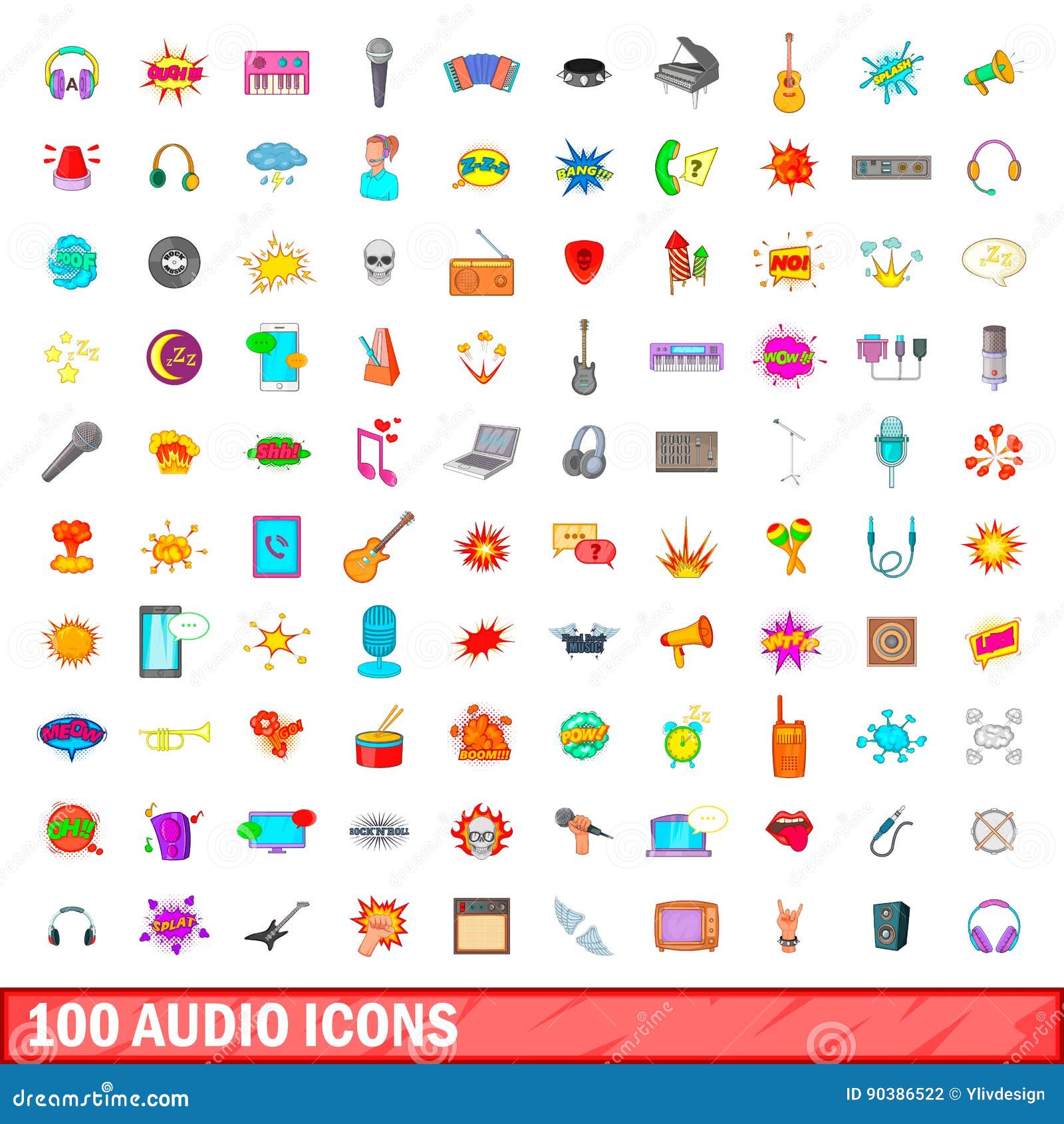 100 Audio Icons Set, Cartoon Style Stock Vector - Illustration of ...
