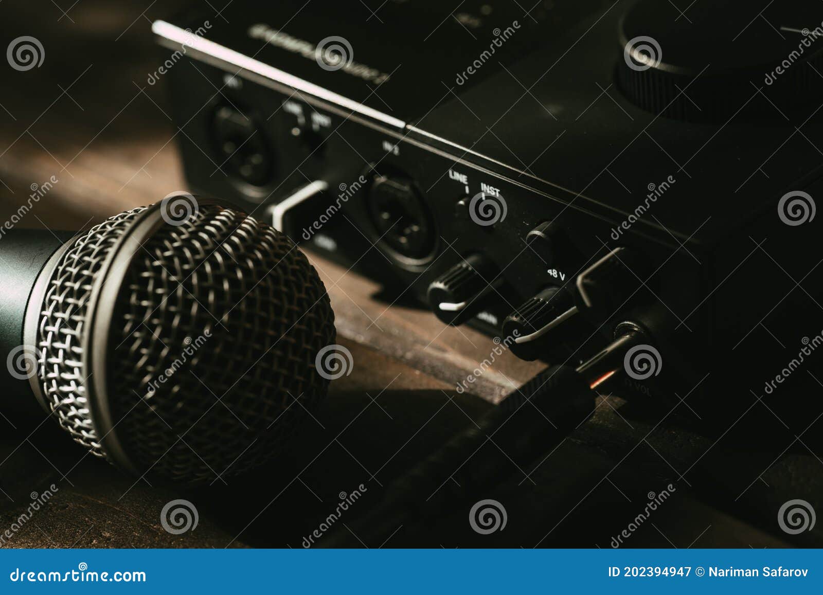 Audio Interface and Microphone with Jack Connector Stock Image - Image ...