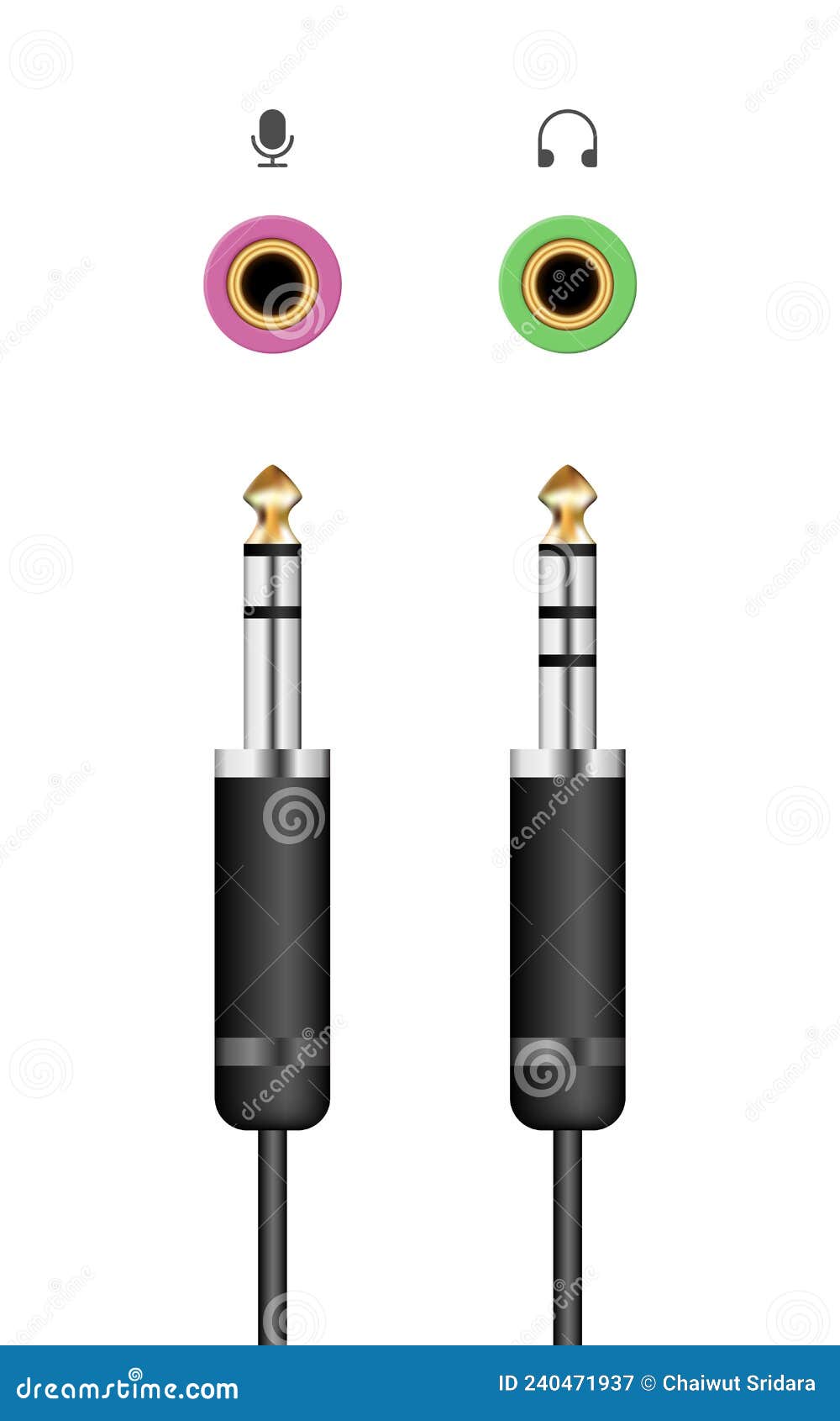 Audio Jack Cable with Mic and Headphone Socket, Vector Stock Vector ...