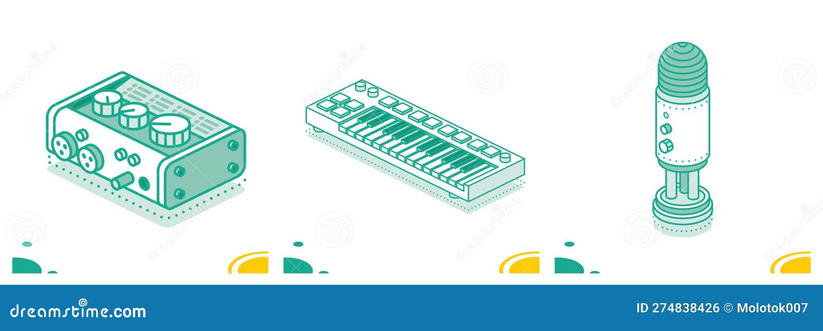 Audio Midi Interface. Isometric Outline Concept. Back View of Panel ...