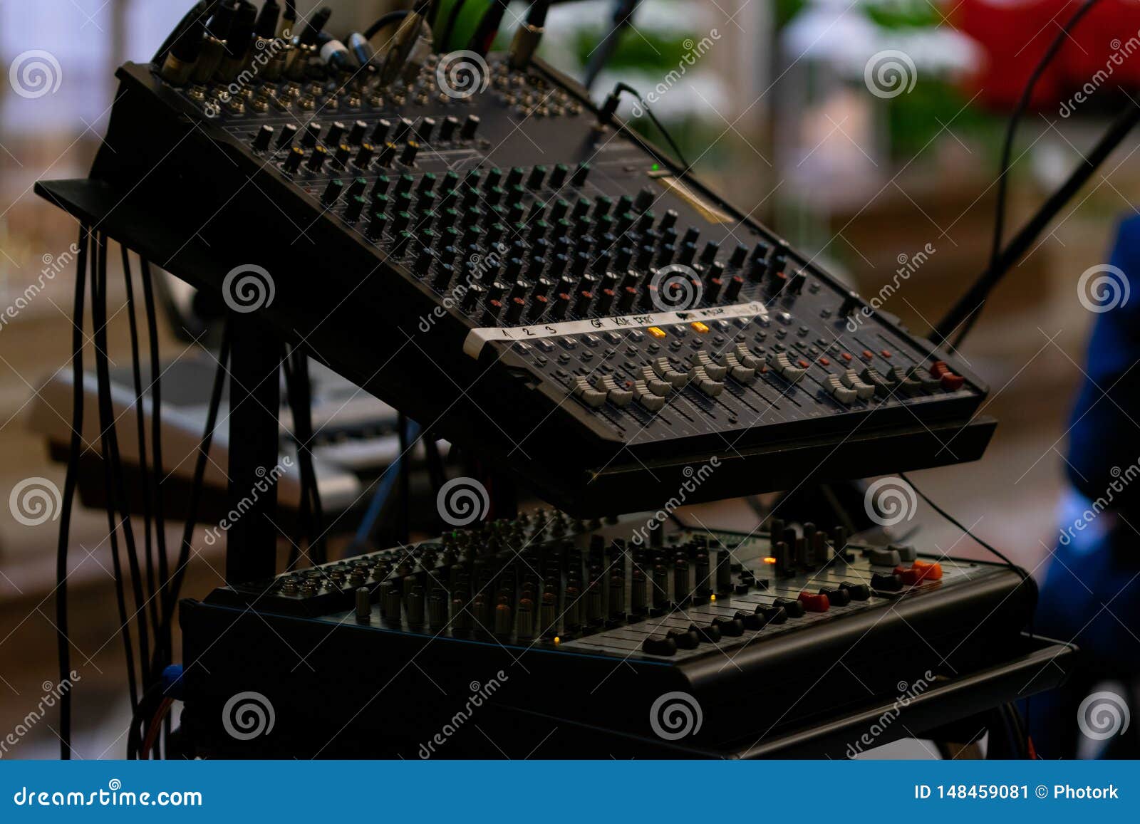 Audio Mixer with Slide and Knobs Bars that are Used To Adjust Sound ...