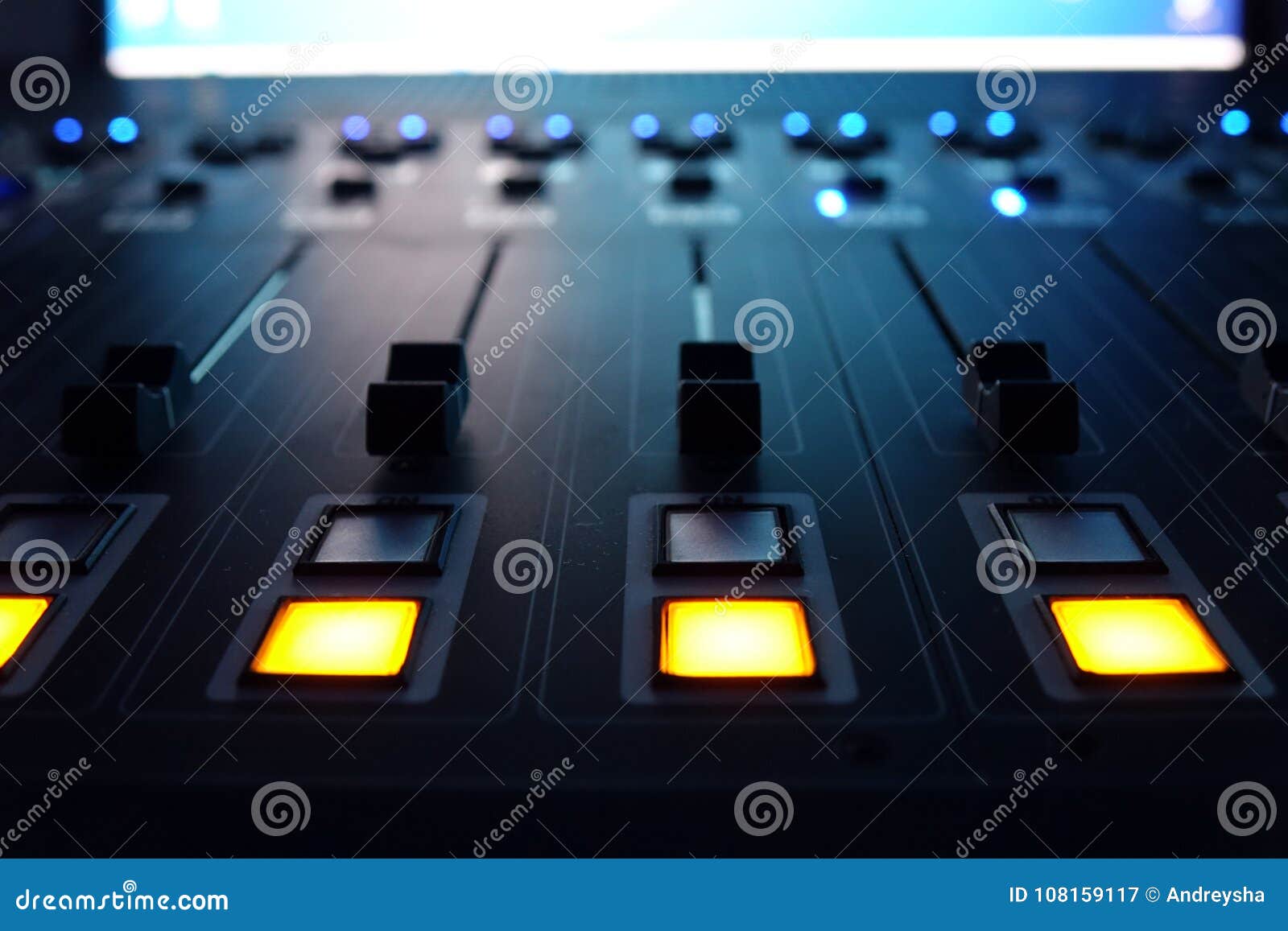 The Audio Mixer in the Studio, the Handles Move Up and Down, All Ready ...