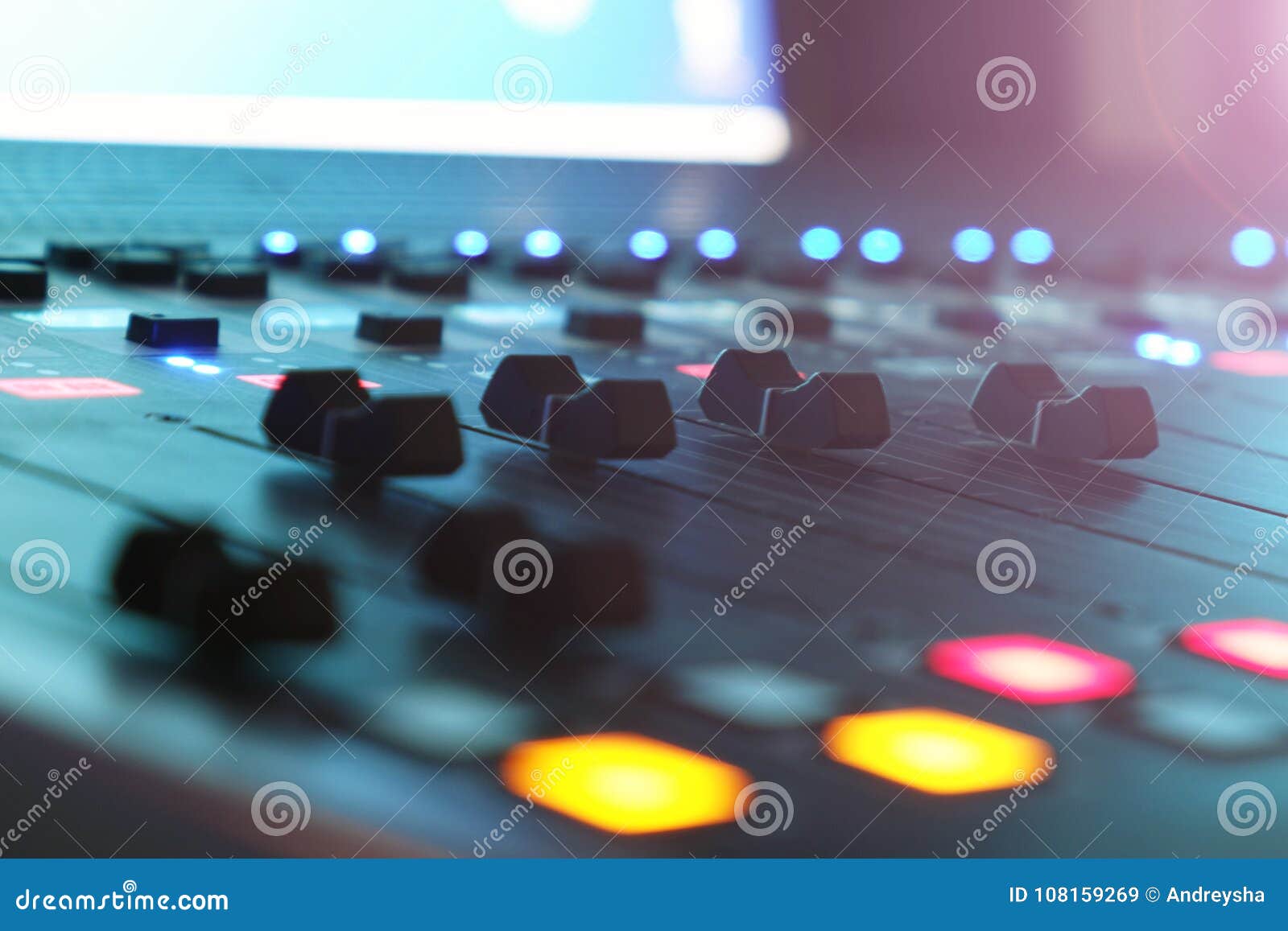 The Audio Mixer in the Studio, the Handles Move Up and Down, All Ready ...