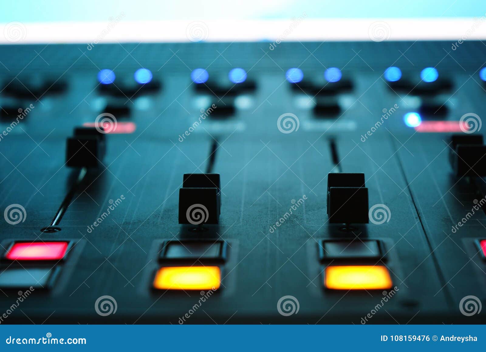 The Audio Mixer in the Studio, the Handles Move Up and Down, All Ready ...
