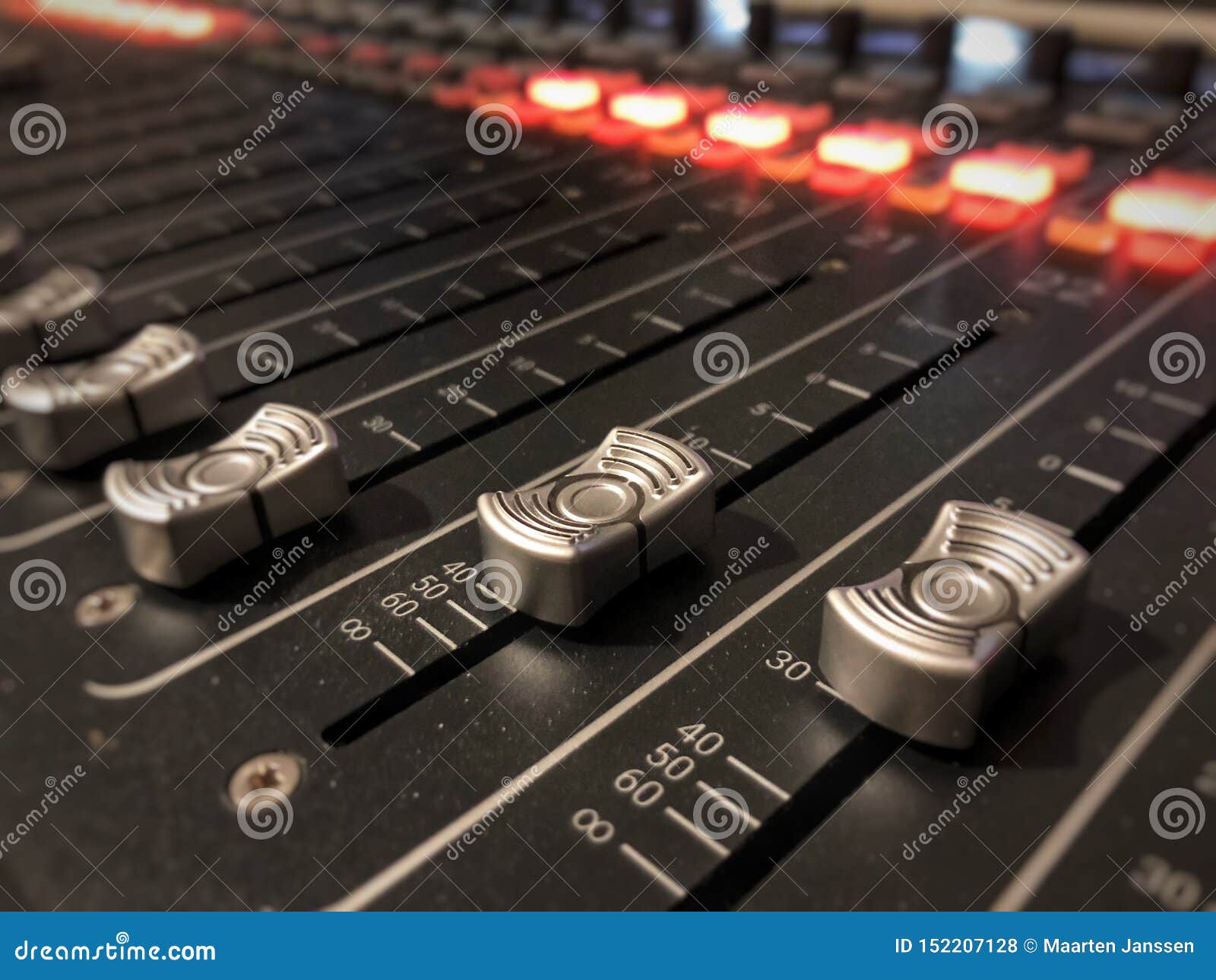Audio mixing console stock photo. Image of technology - 152207128