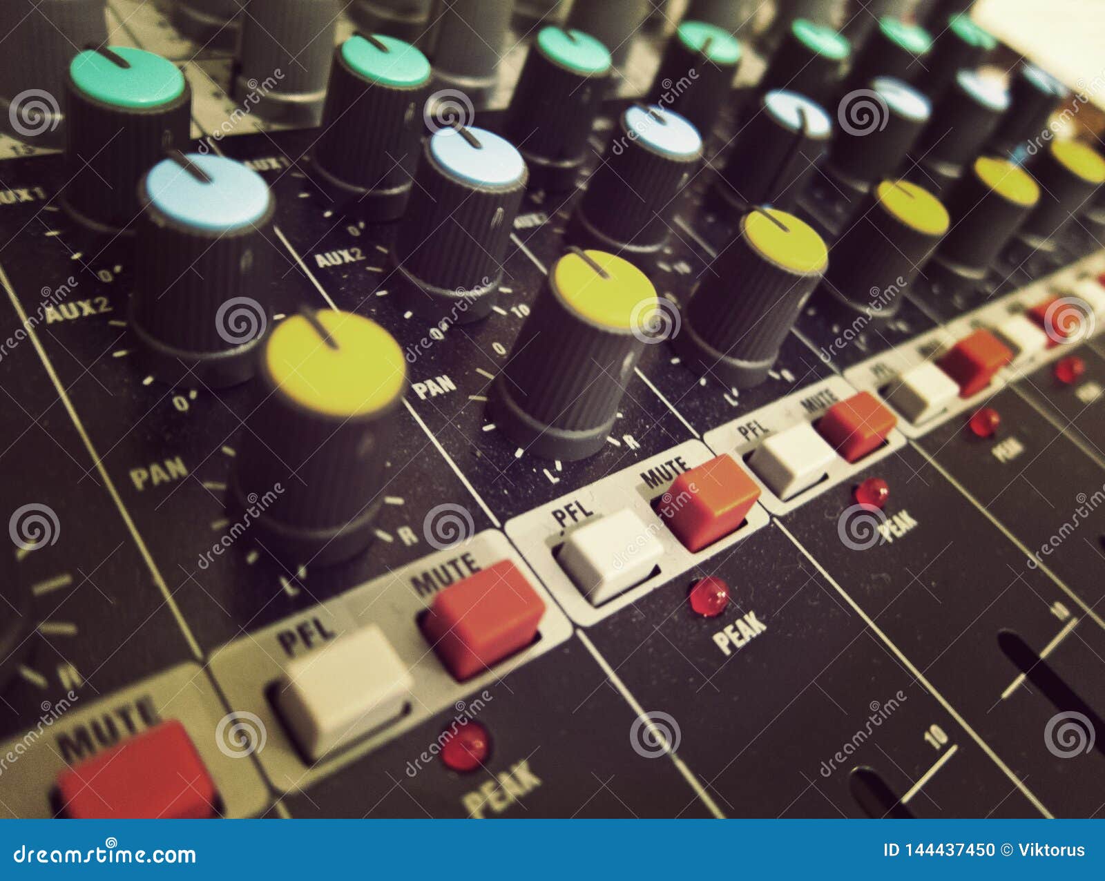 Audio Mixing Console Knobs and Buttons Closeup Stock Photo - Image of ...