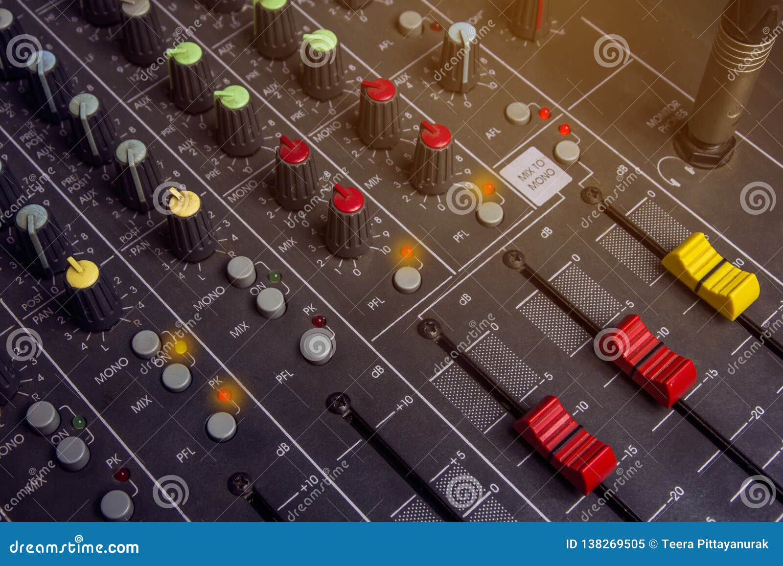 Audio Mixing Console Knobs. Slide Red Control System Audio Mixer Stock ...