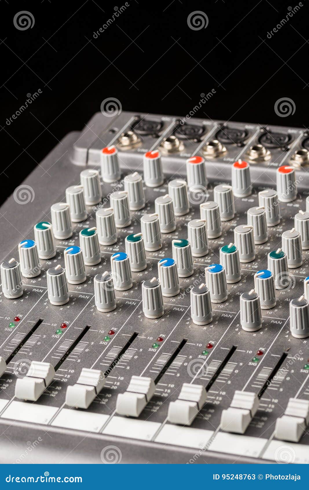 Audio Mixing Console with Sliders and Knobs on the Channels. Stock ...