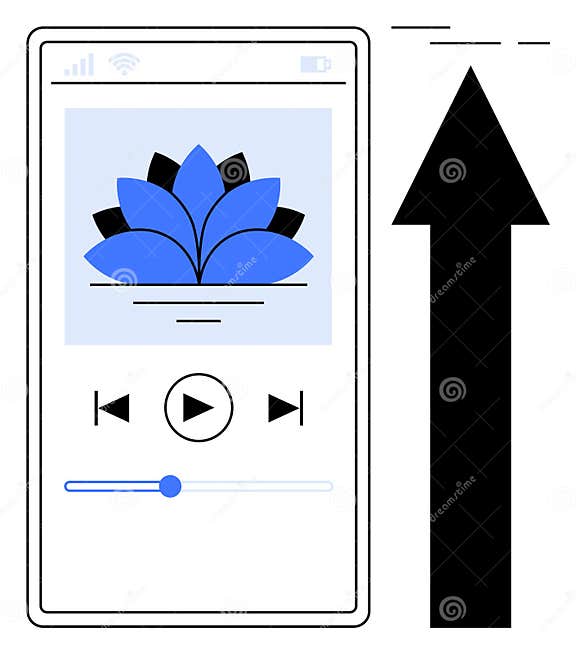 Audio Player Interface with Arrow Indicating Progress or Growth Concept ...