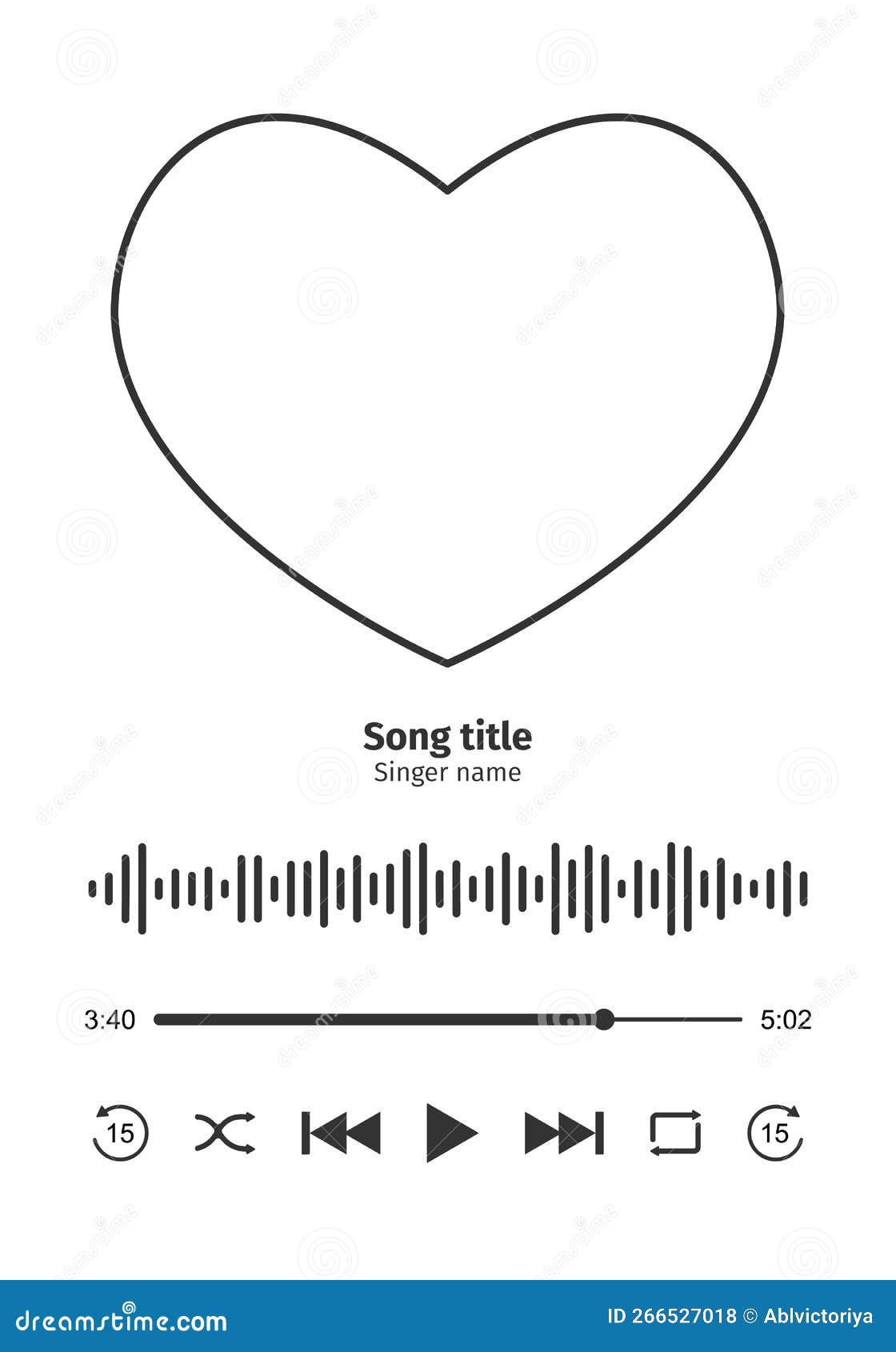 Audio Player Interface with Heart Shaped Photo Frame for Song Cover, Equalizer, Loading Progress ...